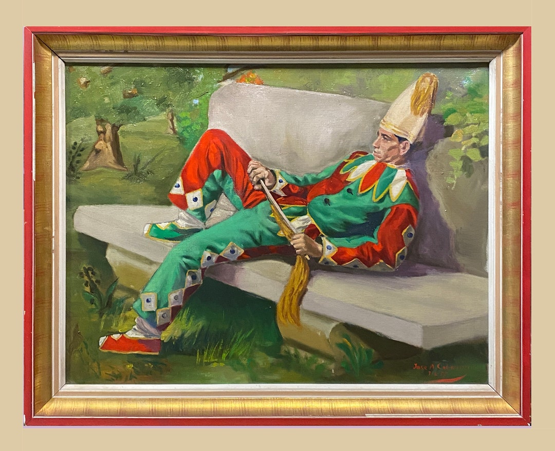 A Tragic Original Oil Painting Containing a Fool's Portrait in Delirium ...