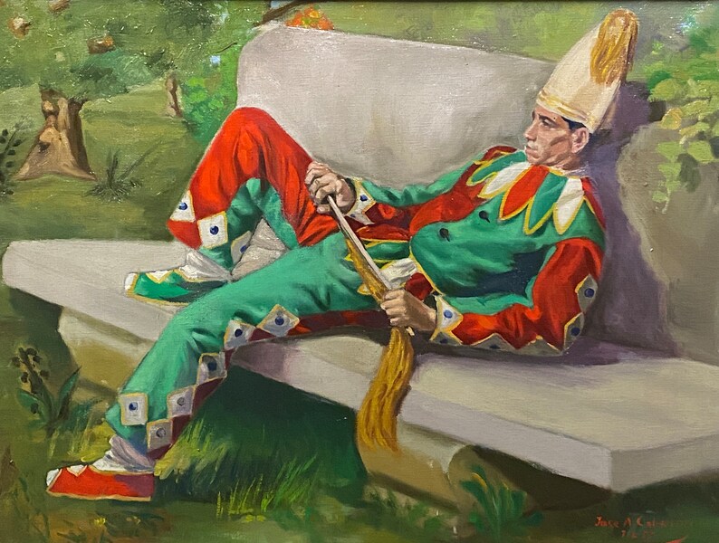 A Tragic Original Oil Painting Containing a Fool's Portrait in Delirium ...