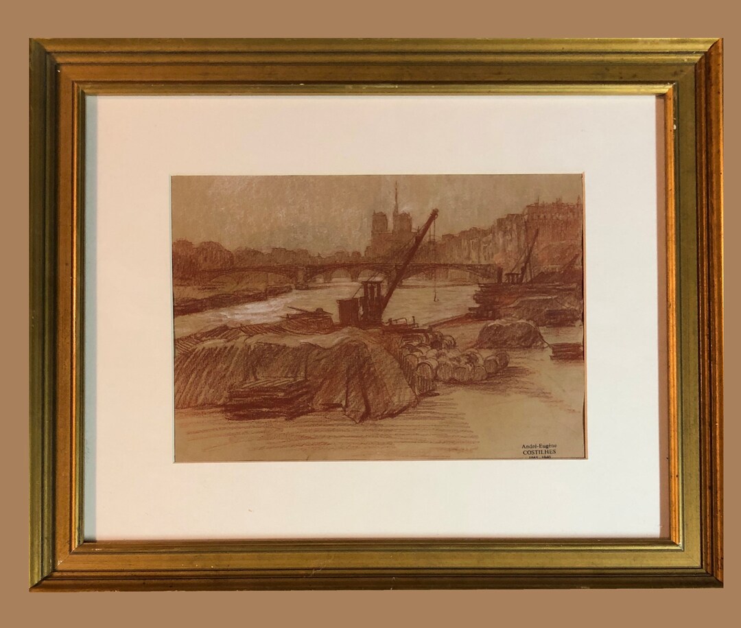 A Romantic Red Chalk or Sanguine Antique Framed Charcoal Drawing of ...