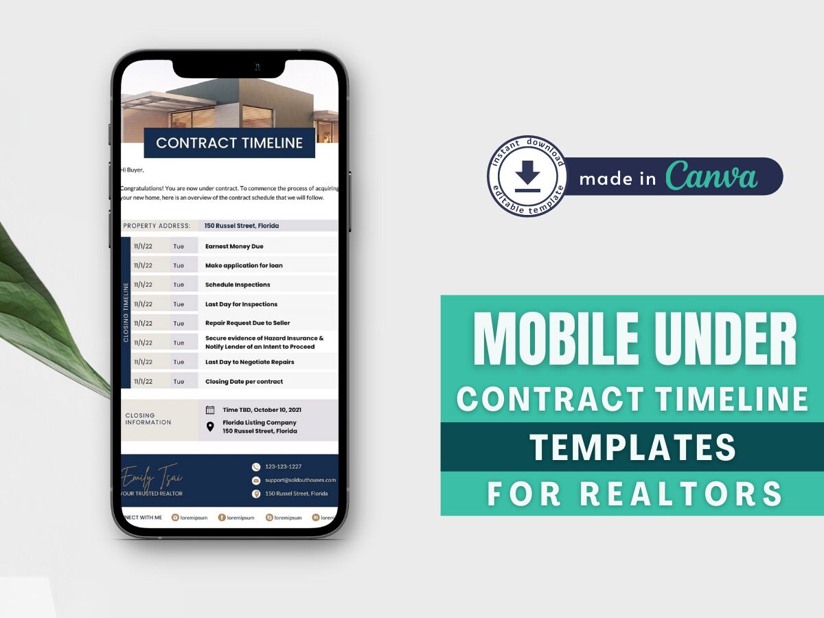Under Contract Timeline for Real Estate, Mobile Contract Timeline ...
