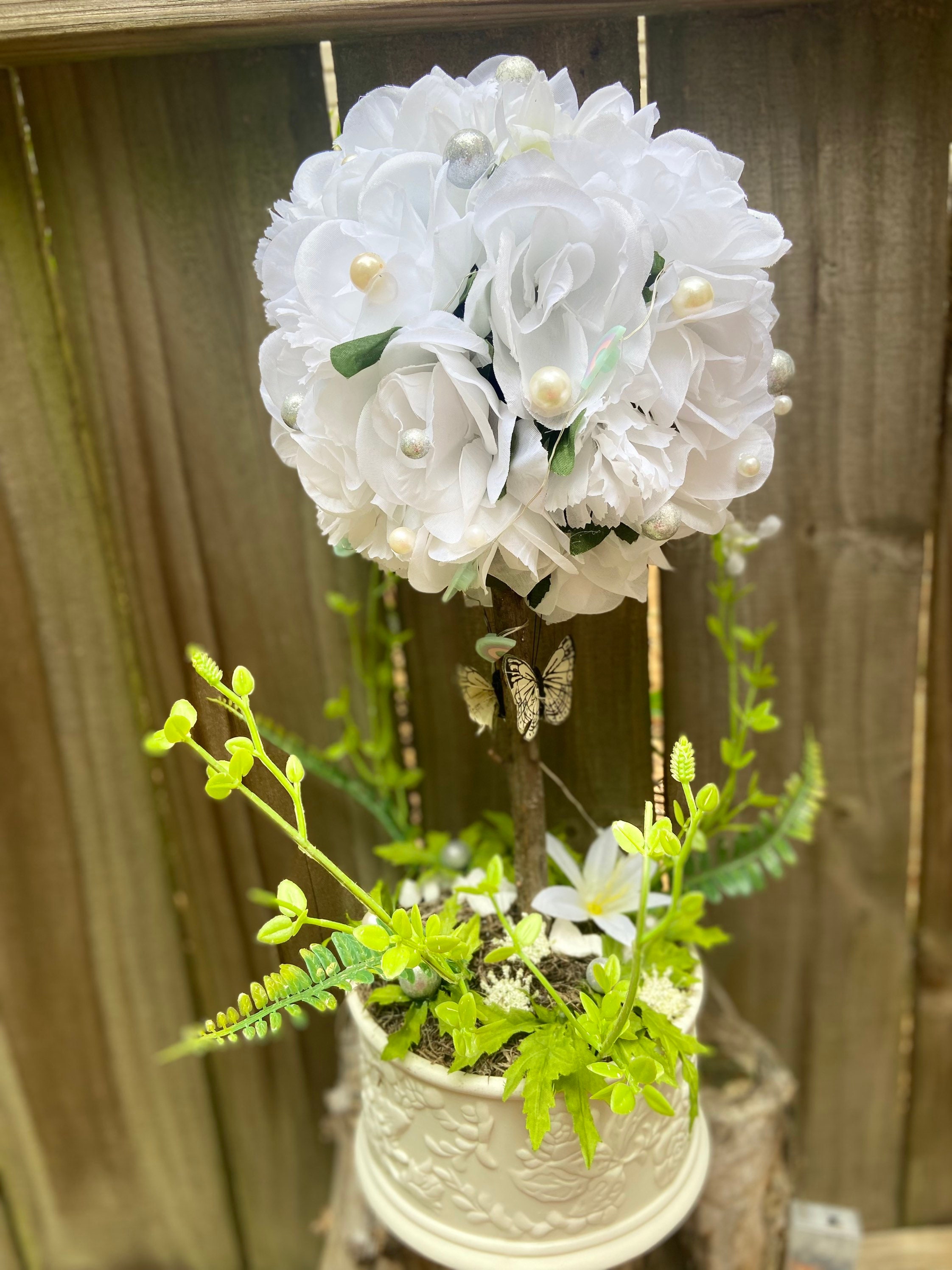Topiary White Pearls Silk White Flowers. Long Centerpiece for Events ...