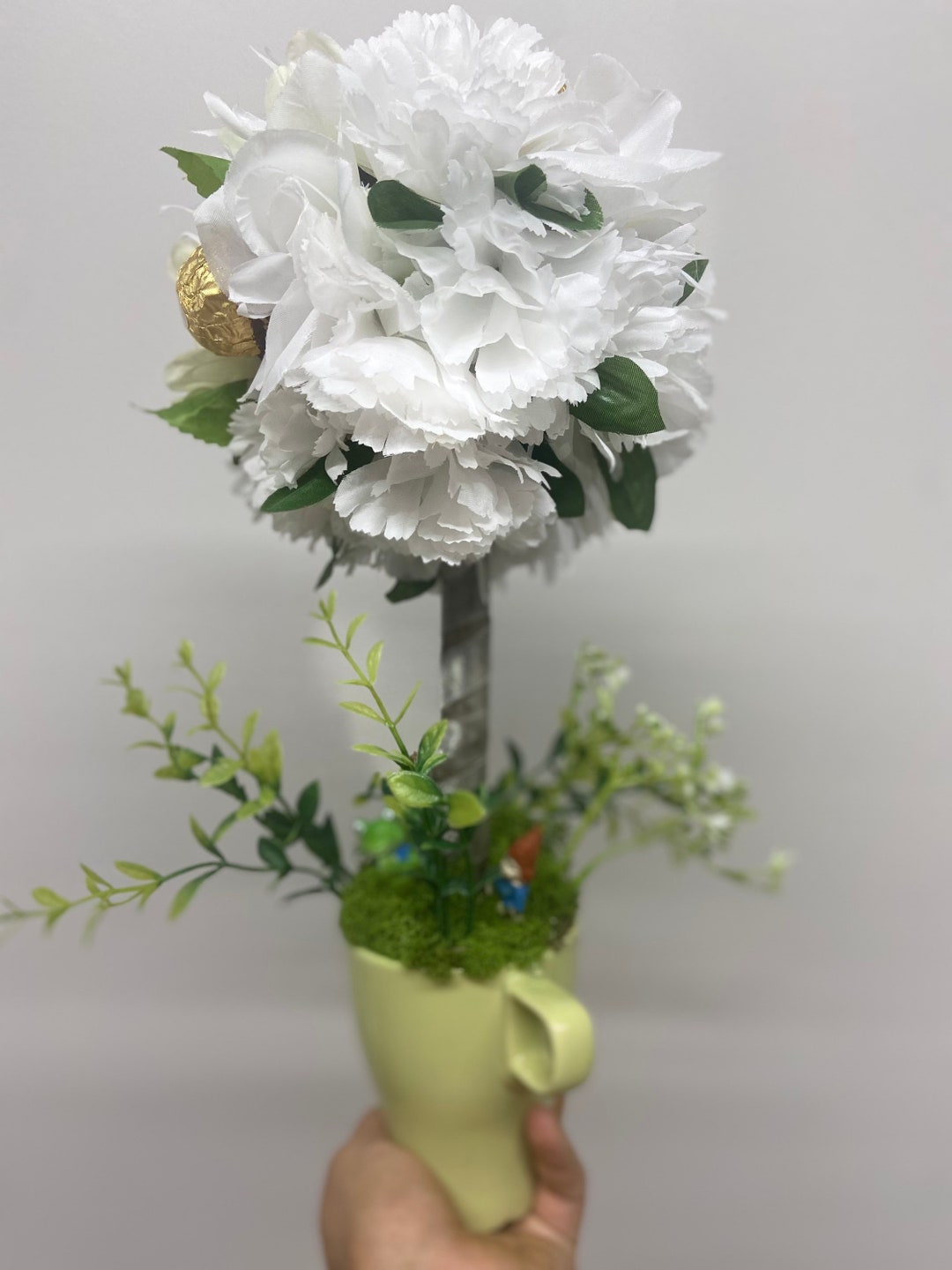 White Fantasy Topiary in a Cup With Ferrero Rocher Handmade Centerpiece ...