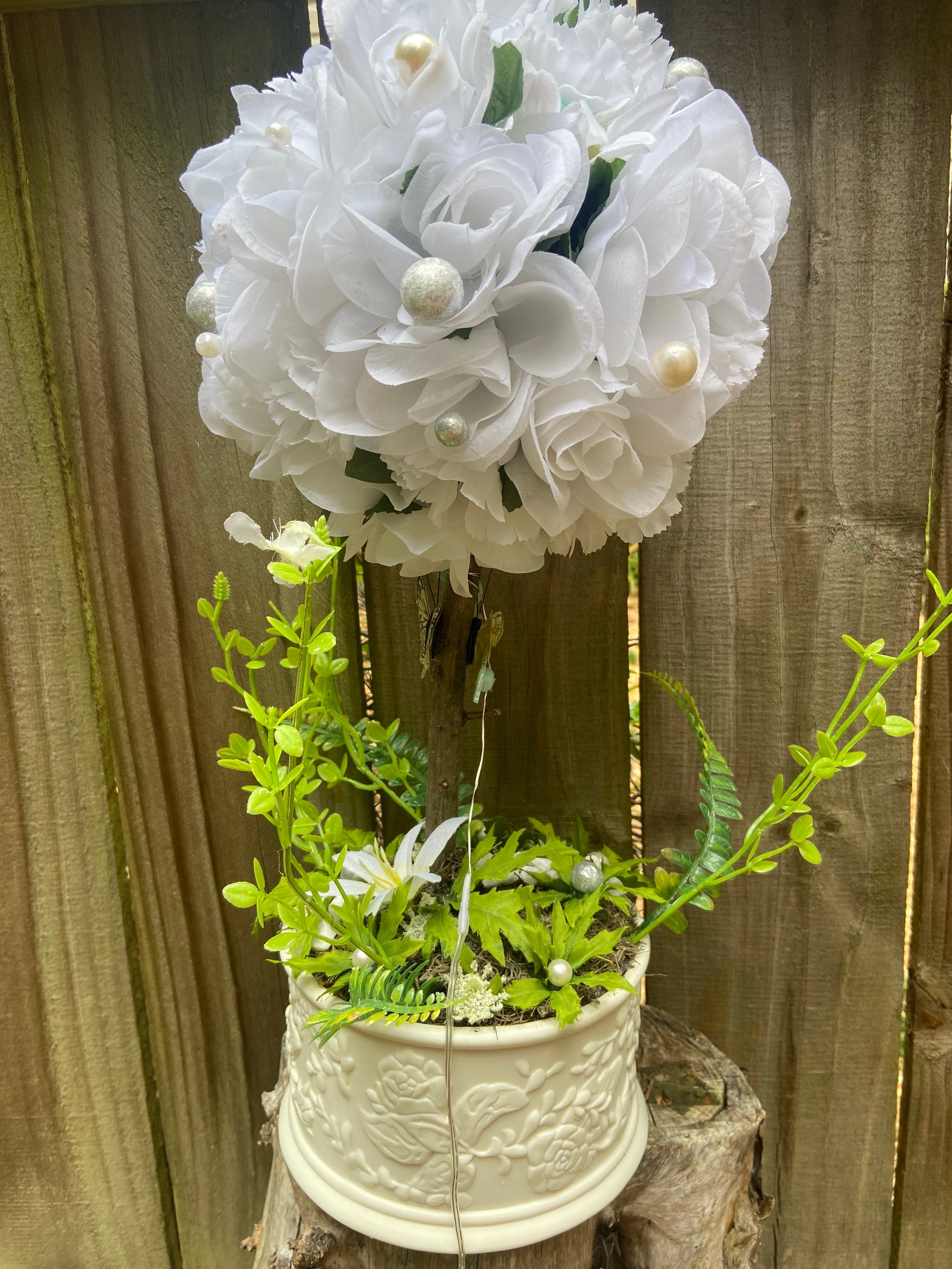 Topiary White Pearls Silk White Flowers. Long Centerpiece for Events ...