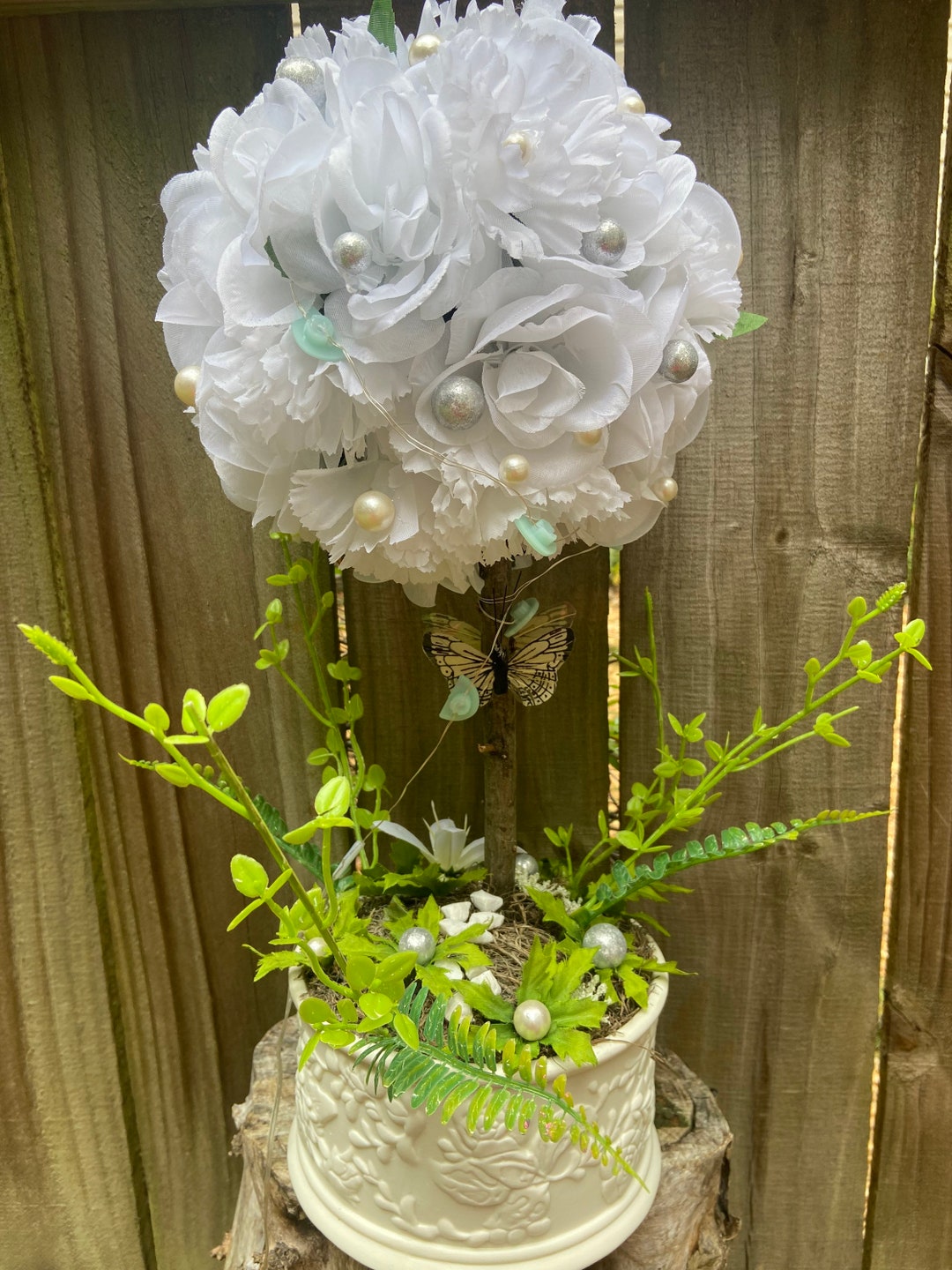 Topiary White Pearls Silk White Flowers. Long Centerpiece for Events ...