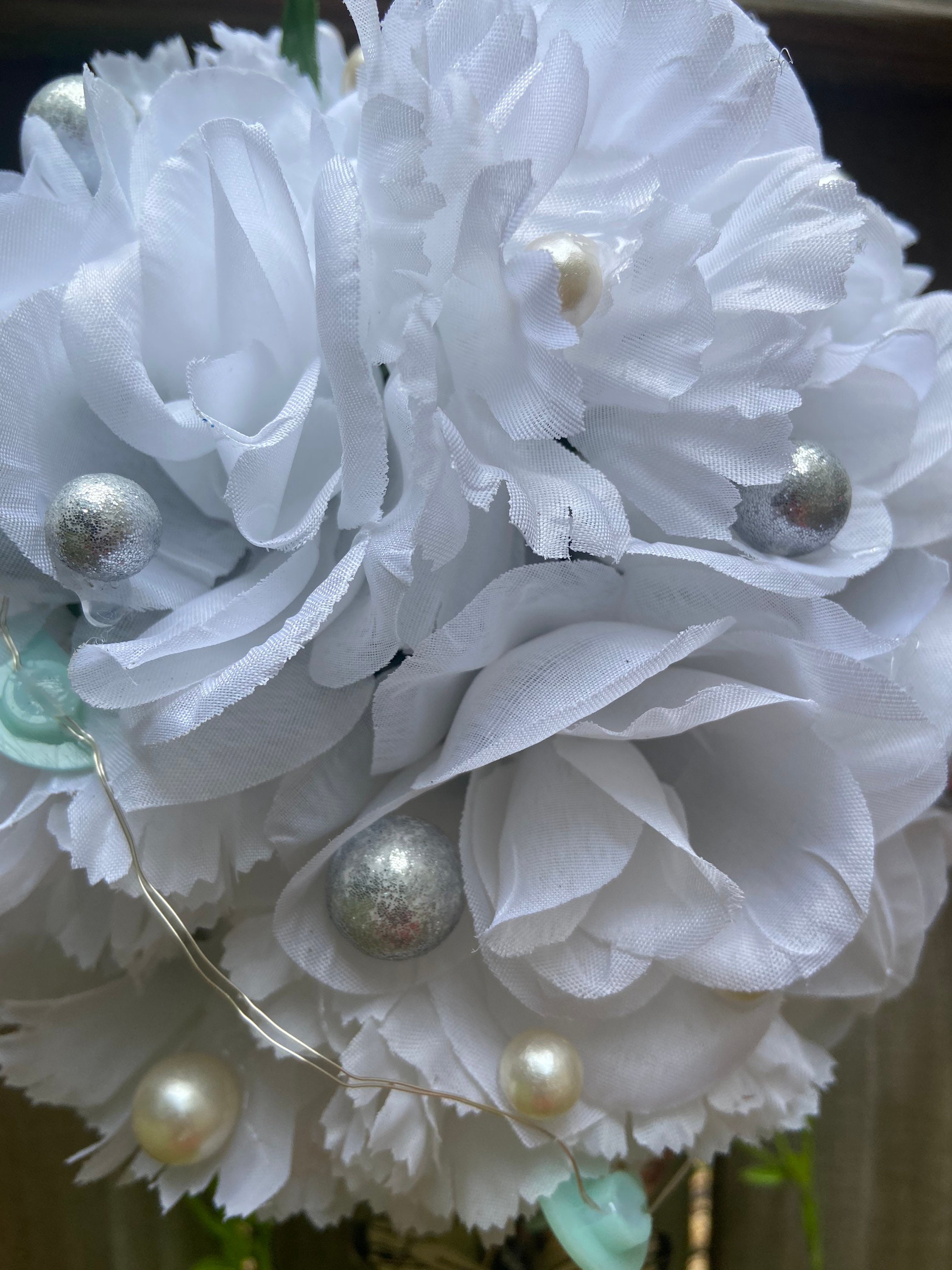 Topiary White Pearls Silk White Flowers. Long Centerpiece for Events ...