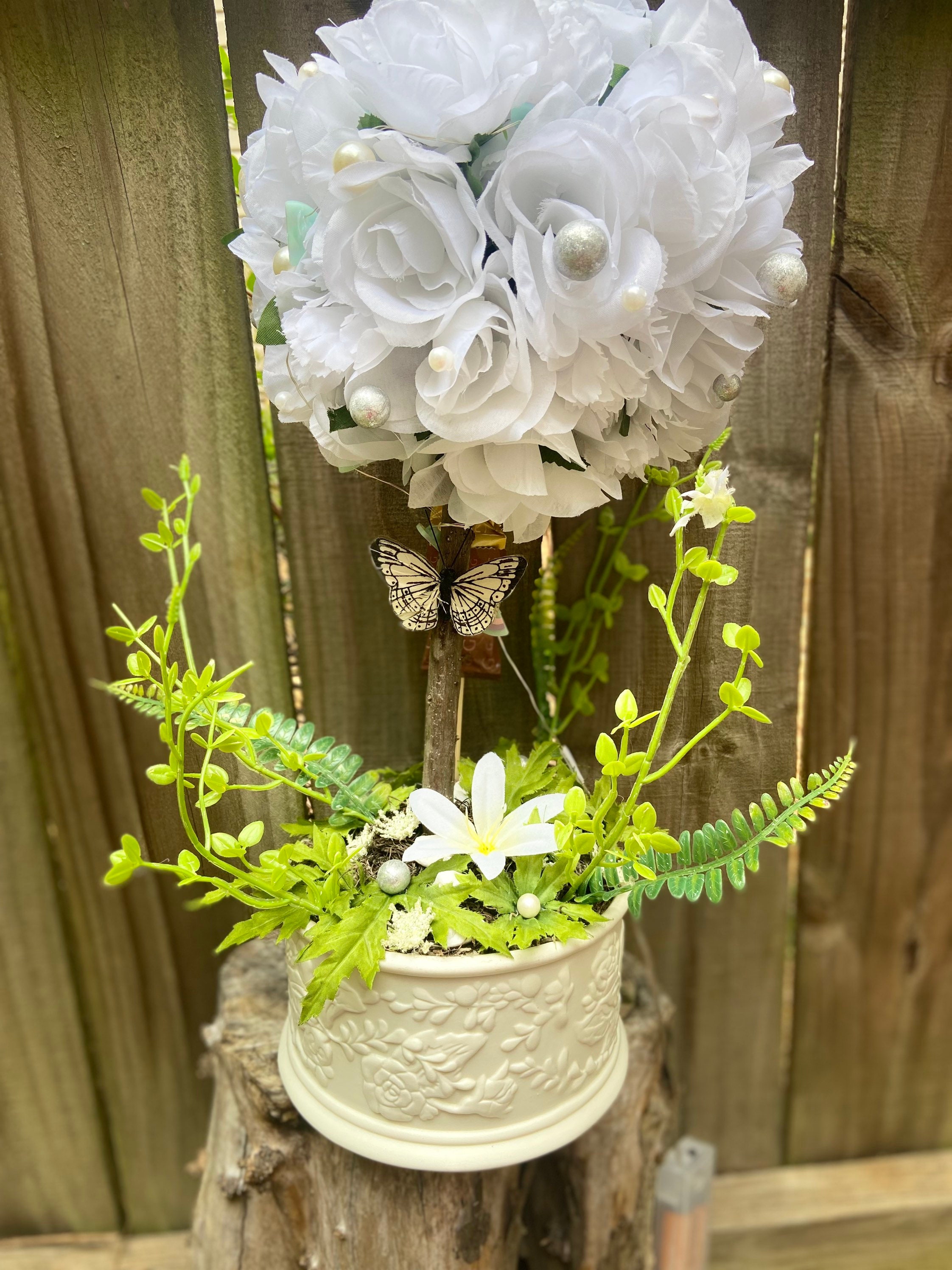 Topiary White Pearls Silk White Flowers. Long Centerpiece for Events ...