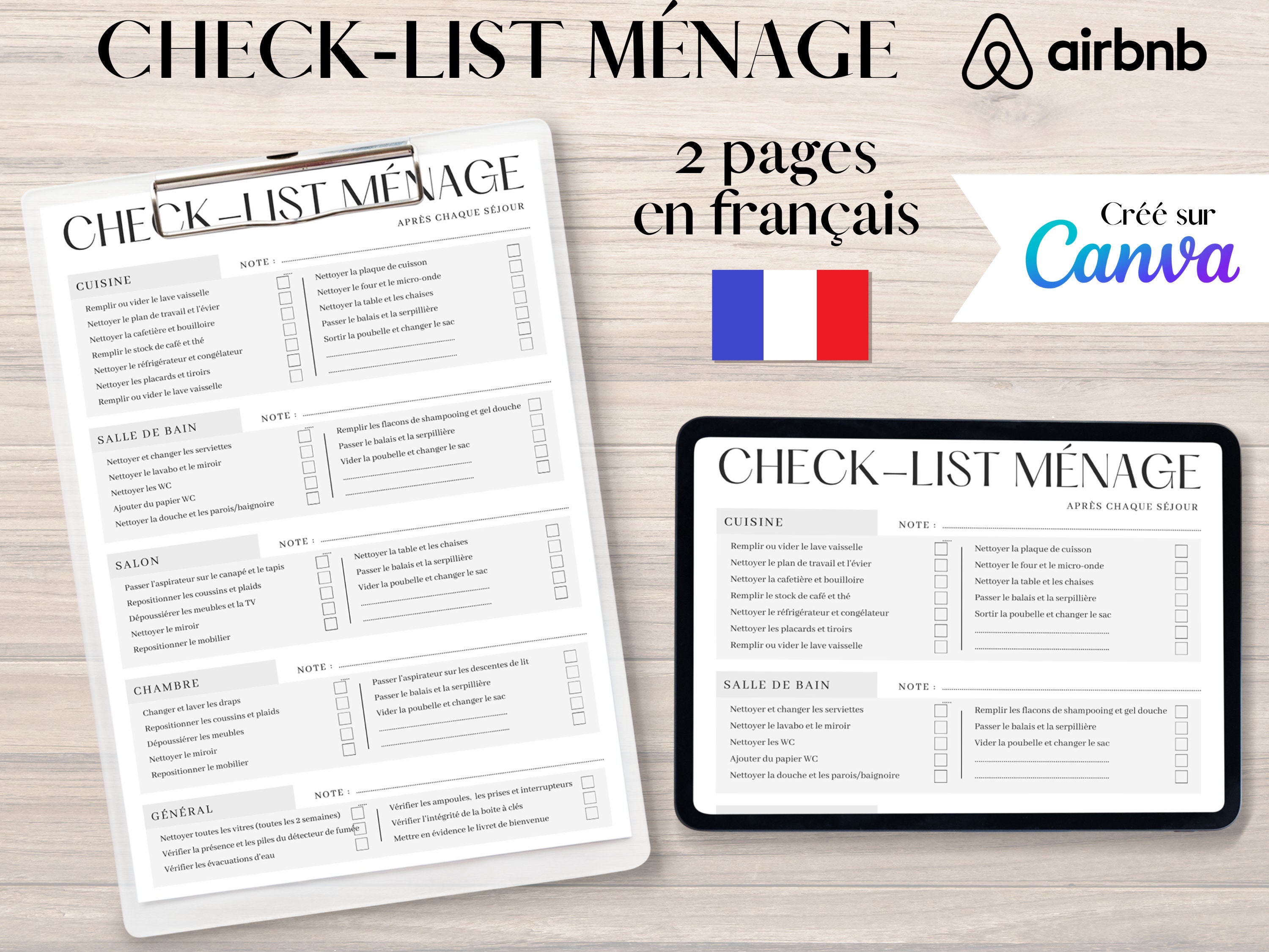 Cleaning Checklist in French for Airbnb Seasonal Rentals - Etsy Australia