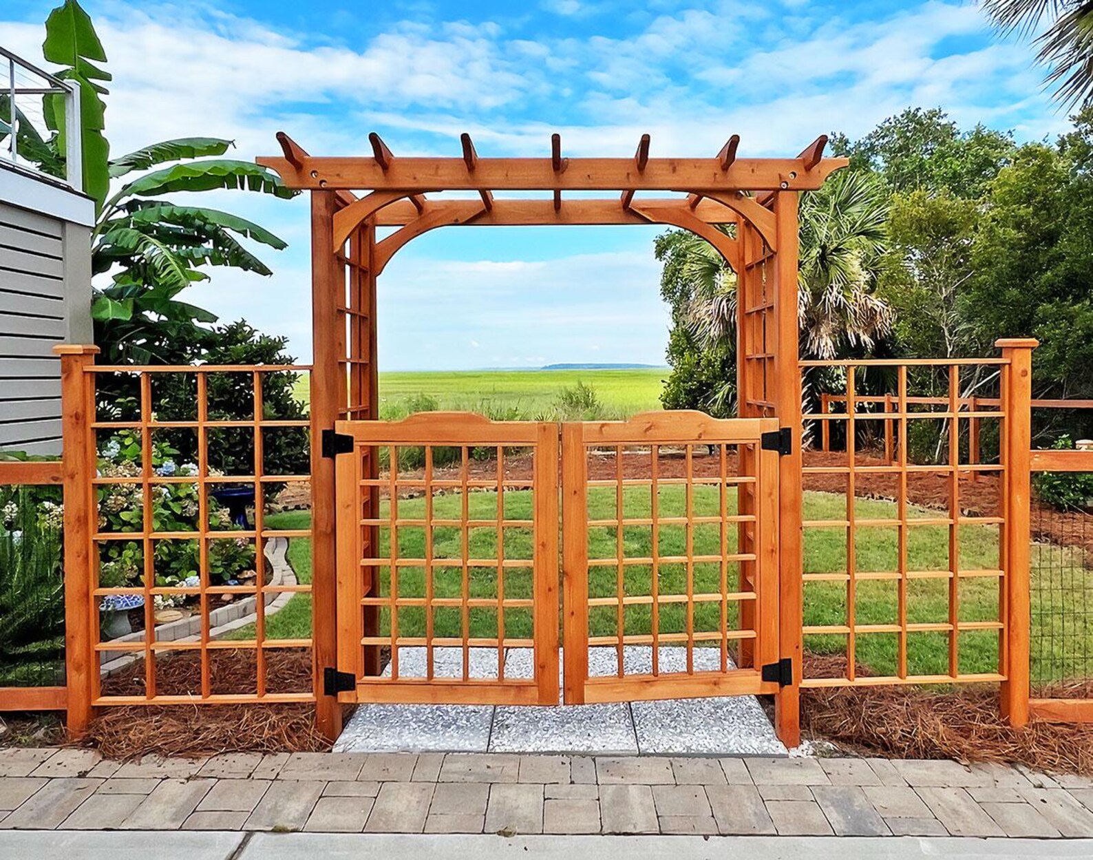 Red Cedar Canterbury Arbor With Gate & Lattice Wings - Handmade USA - Etsy