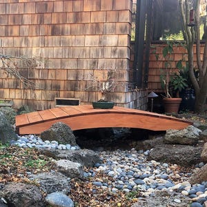 Red Cedar Crescent Moon Plank Bridge | Wooden Garden Bridge | Western ...