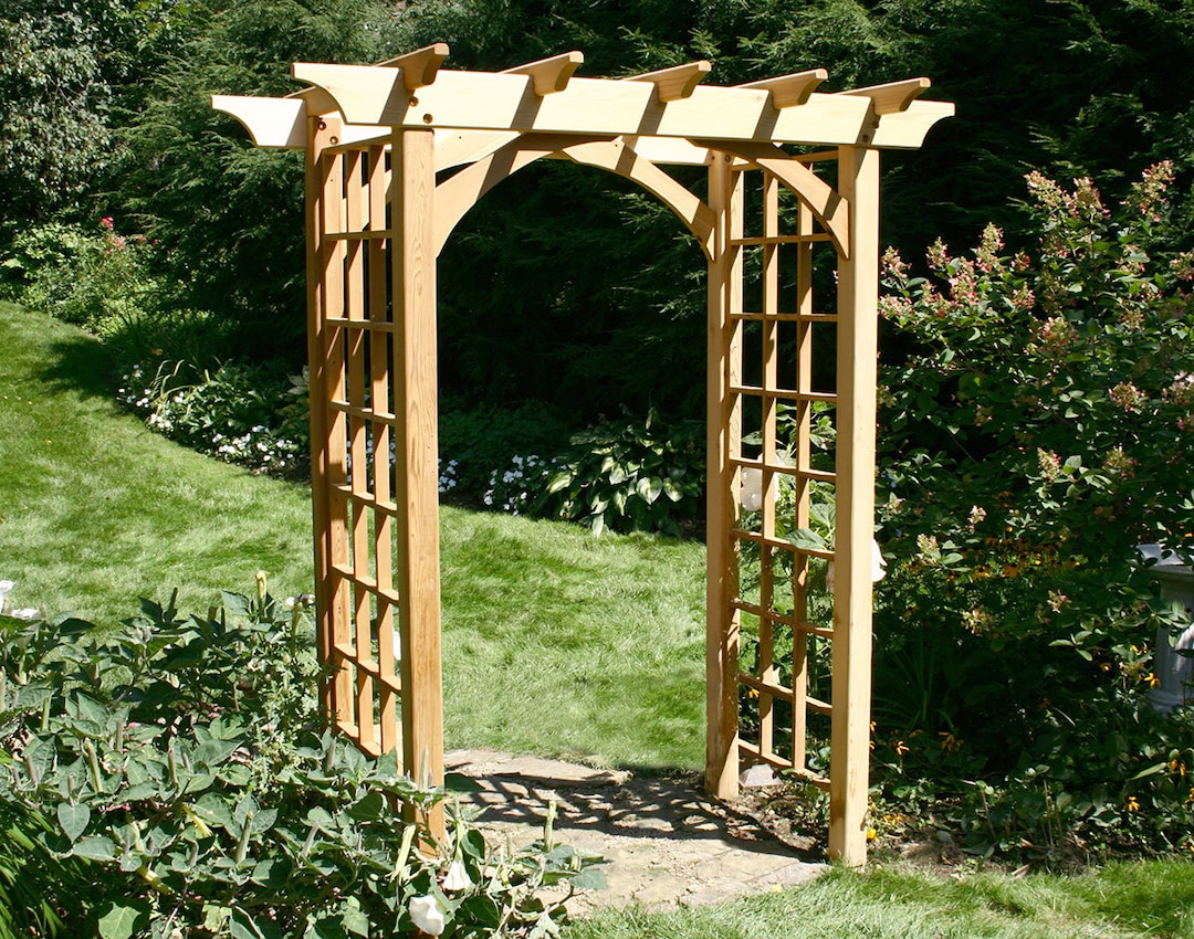 Red Cedar Garden Arbor: Handmade Wood Arch With Lattice Sides - Etsy