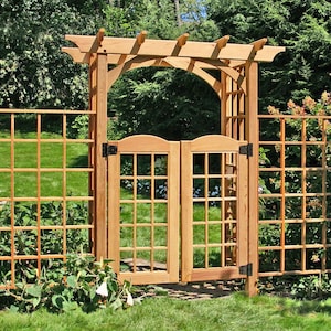 Red Cedar Canterbury Arbor With Gate & Lattice Wings - Handmade USA - Etsy
