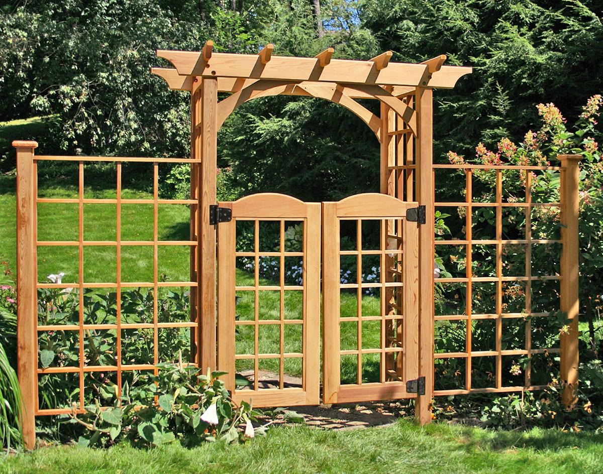 Red Cedar Canterbury Arbor With Gate & Lattice Wings - Handmade USA - Etsy