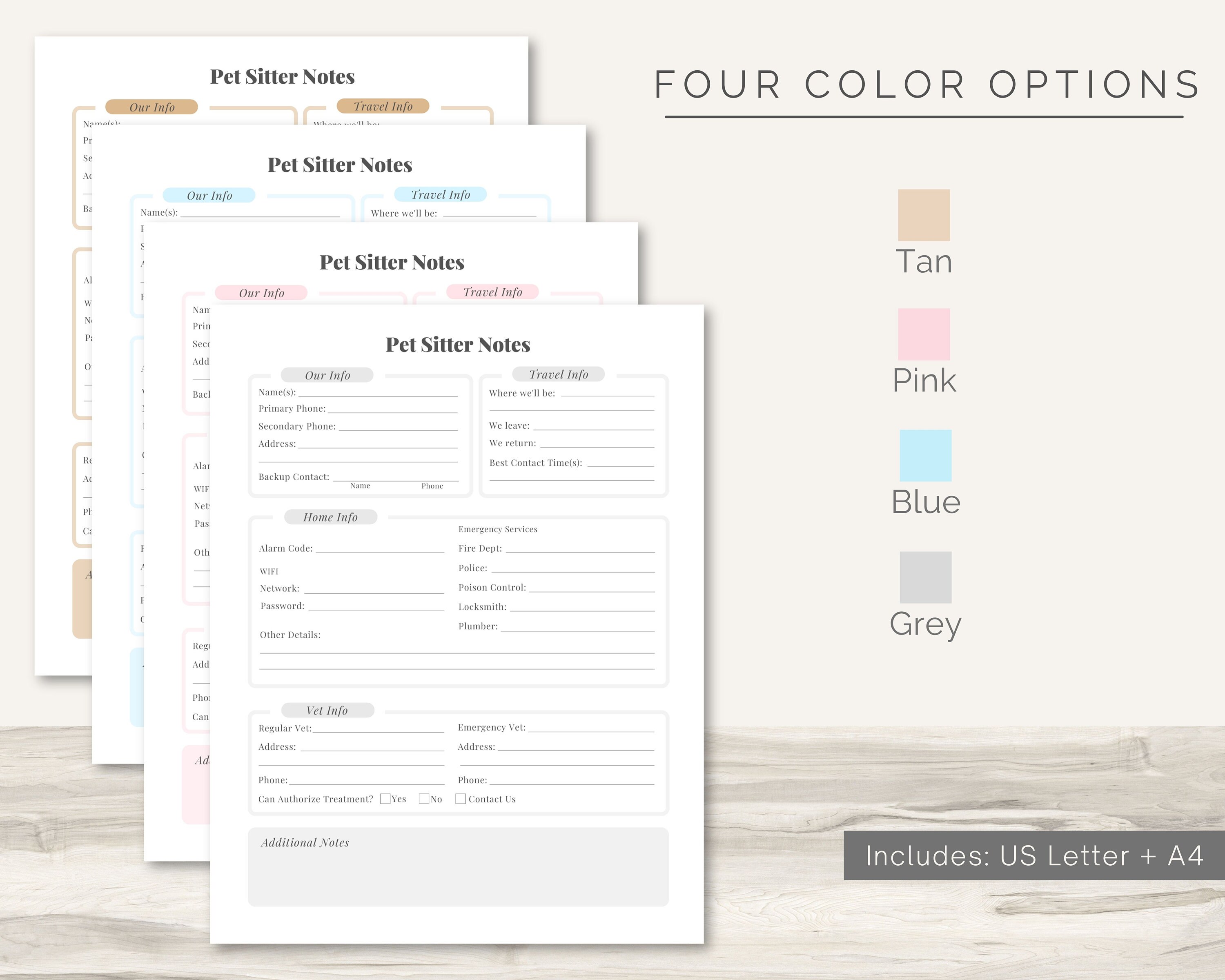 Pet Sitter Notes Printable PDF - 2pg | Owner Info Template (dog, Cat ...