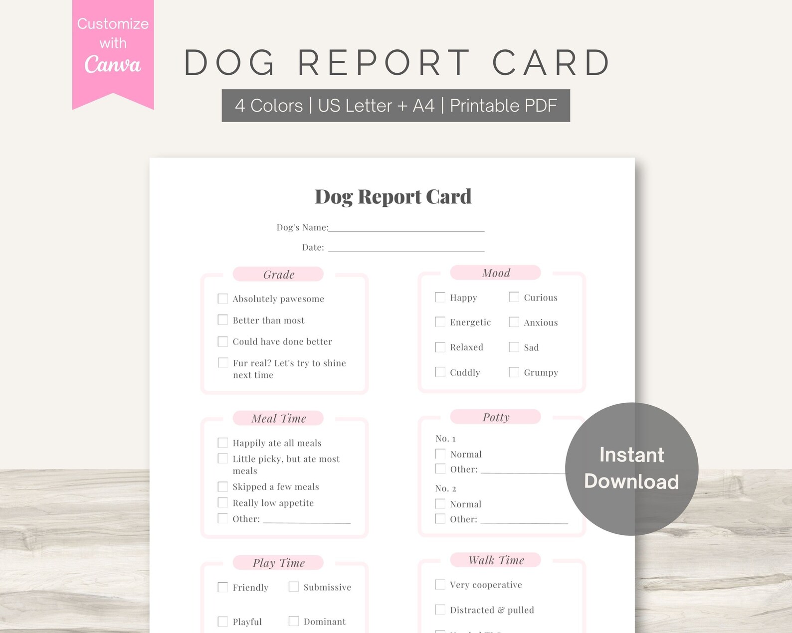 Dog Report Card Printable PDF Pet Owner Info Editable - Etsy