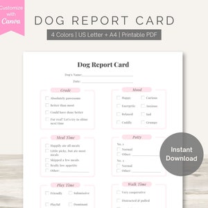 Dog Report Card Printable PDF Pet Owner Info Editable Template Pet ...