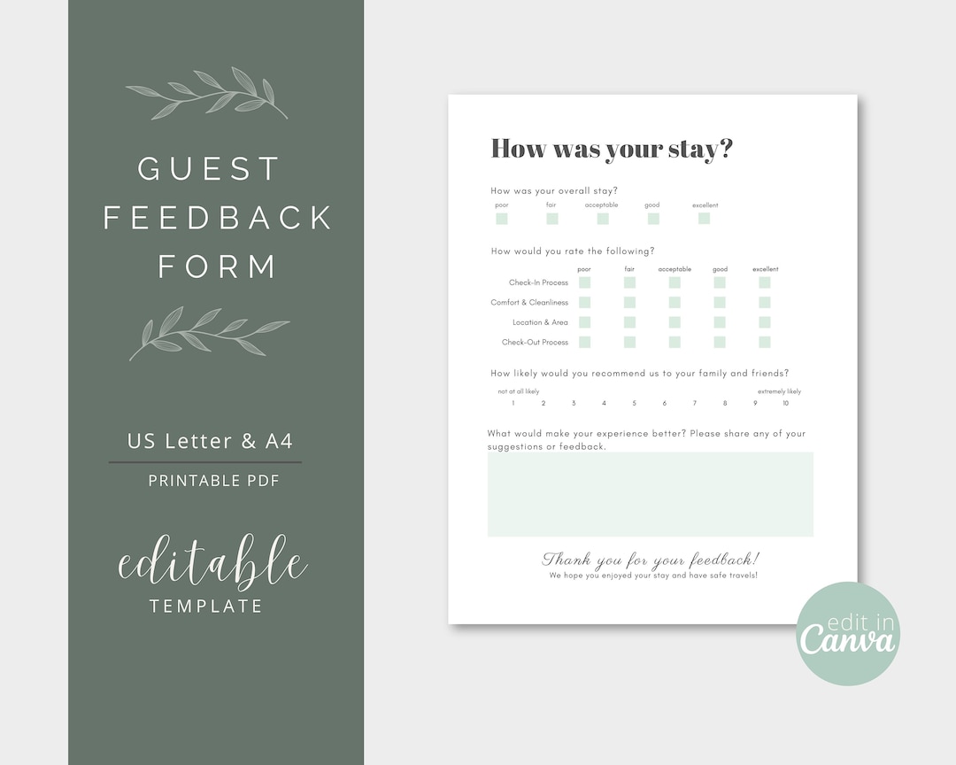 Guest Comment Feedback Form | Vacation Rental Feedback | Form for ...