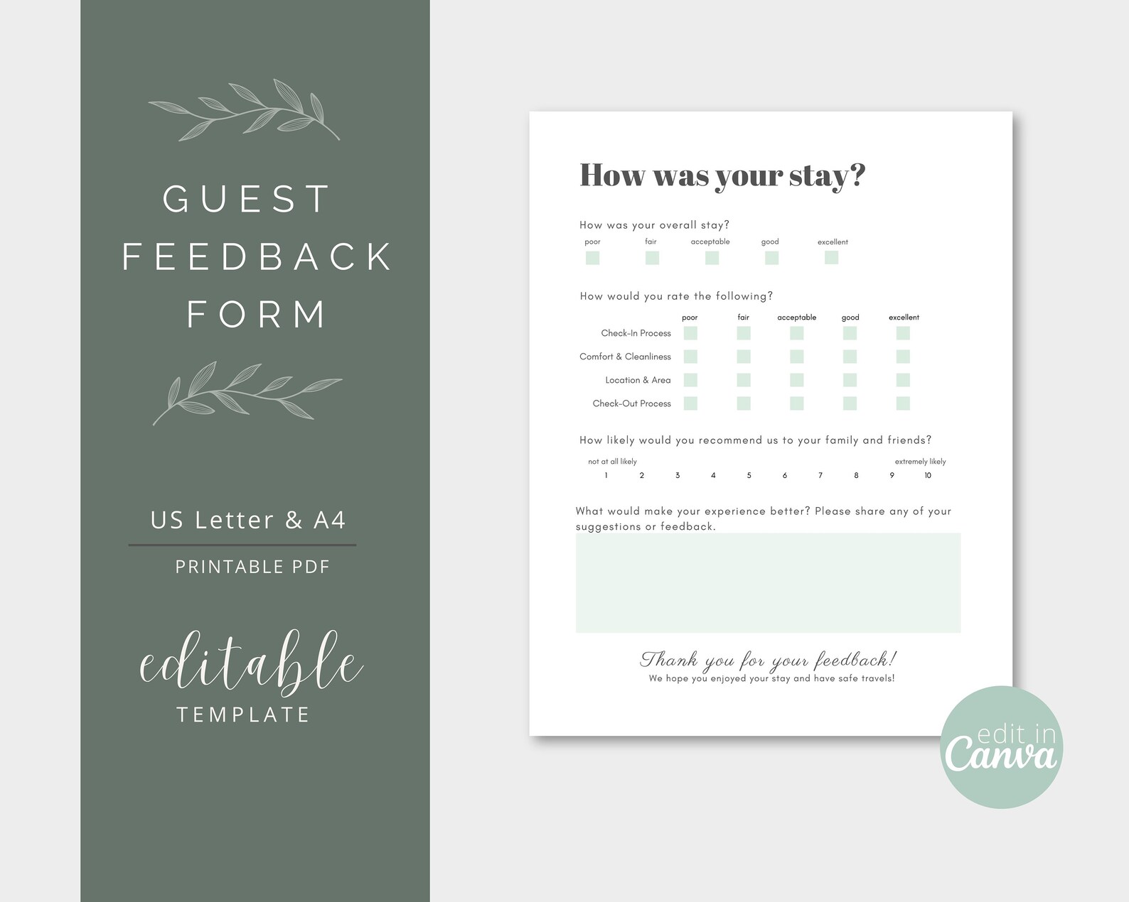 Guest Comment Feedback Form | Vacation Rental Feedback | Form for ...