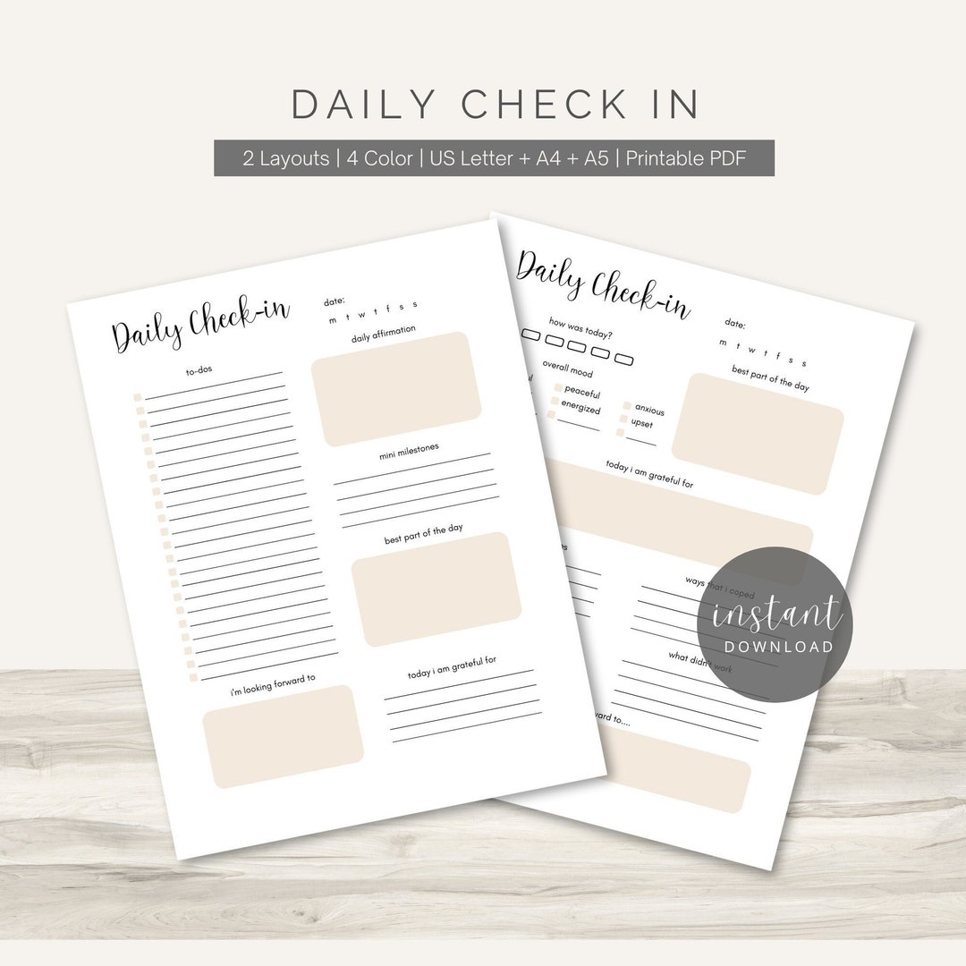 Daily Mood Check in Printable PDF Gratitude Journal Page for Self Care ...