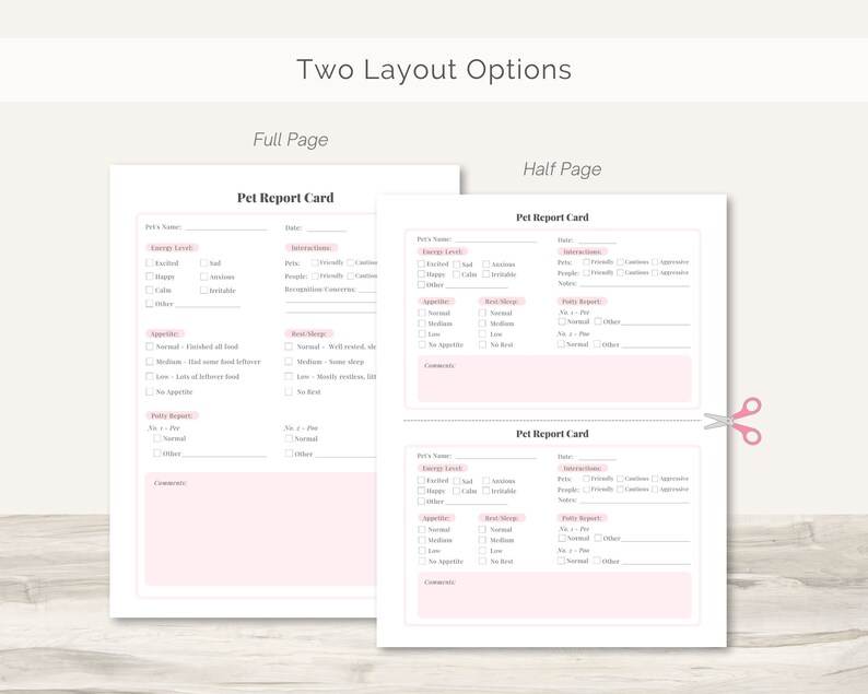 Pet Report Card Printable PDF Pink Editable Pet Owner Info Template Pet ...