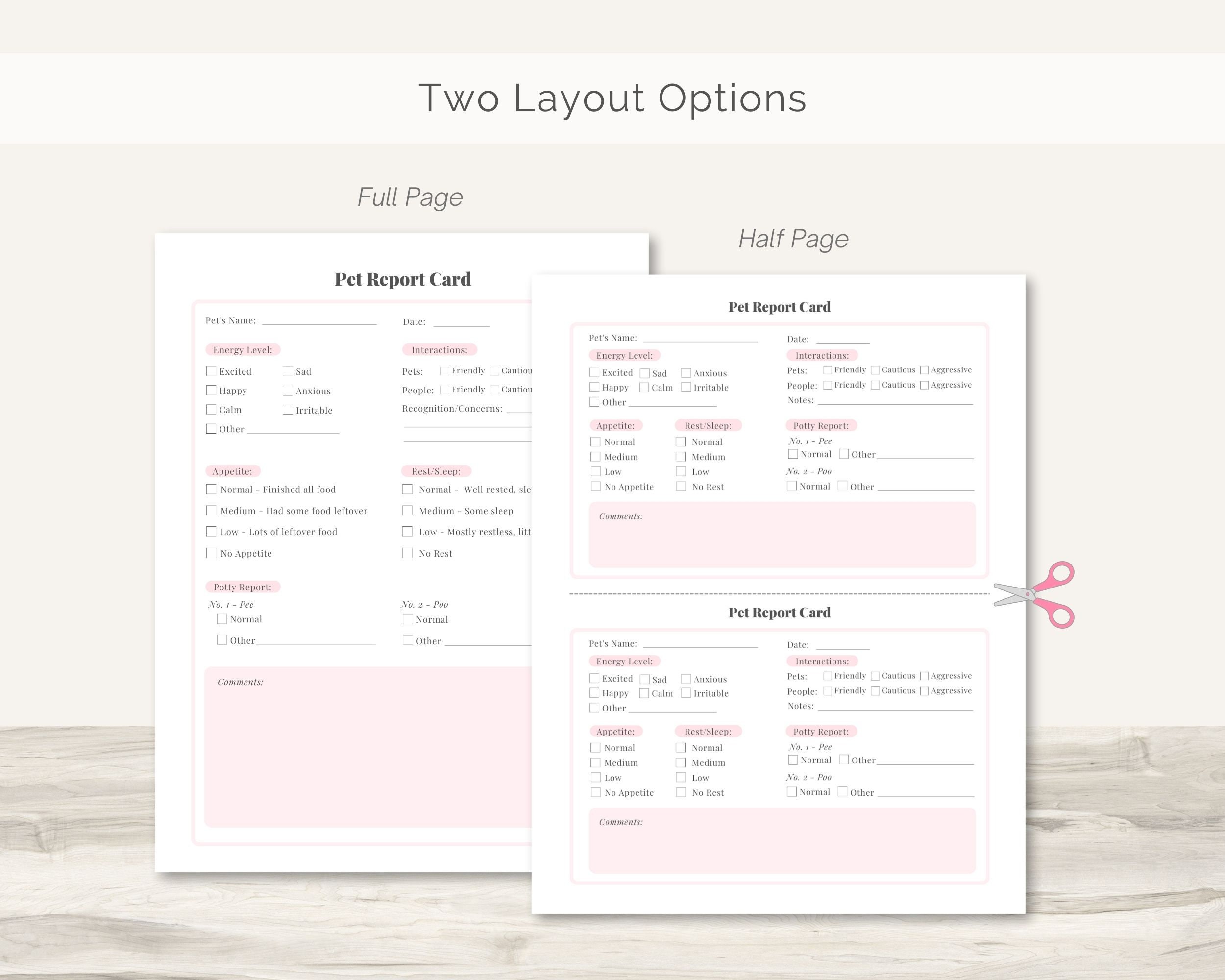 Pet Report Card Printable PDF Pink Editable Pet Owner Info Template Pet ...