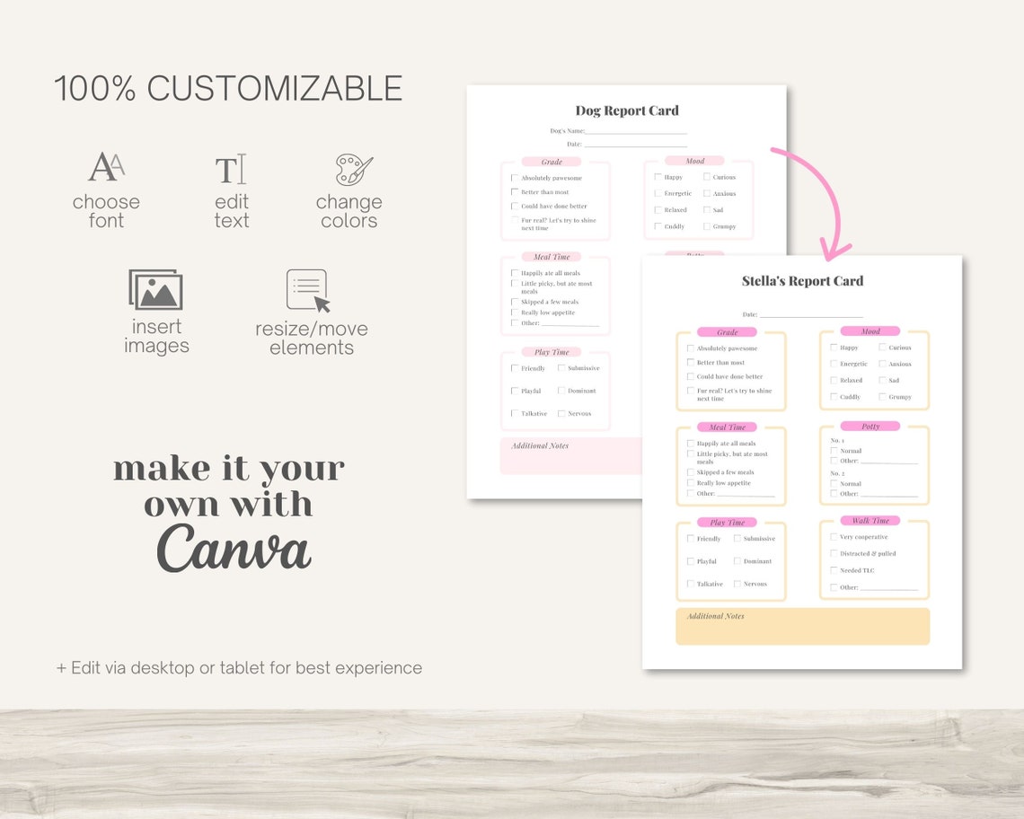 Dog Report Card Printable PDF Pet Owner Info Editable Template Pet ...