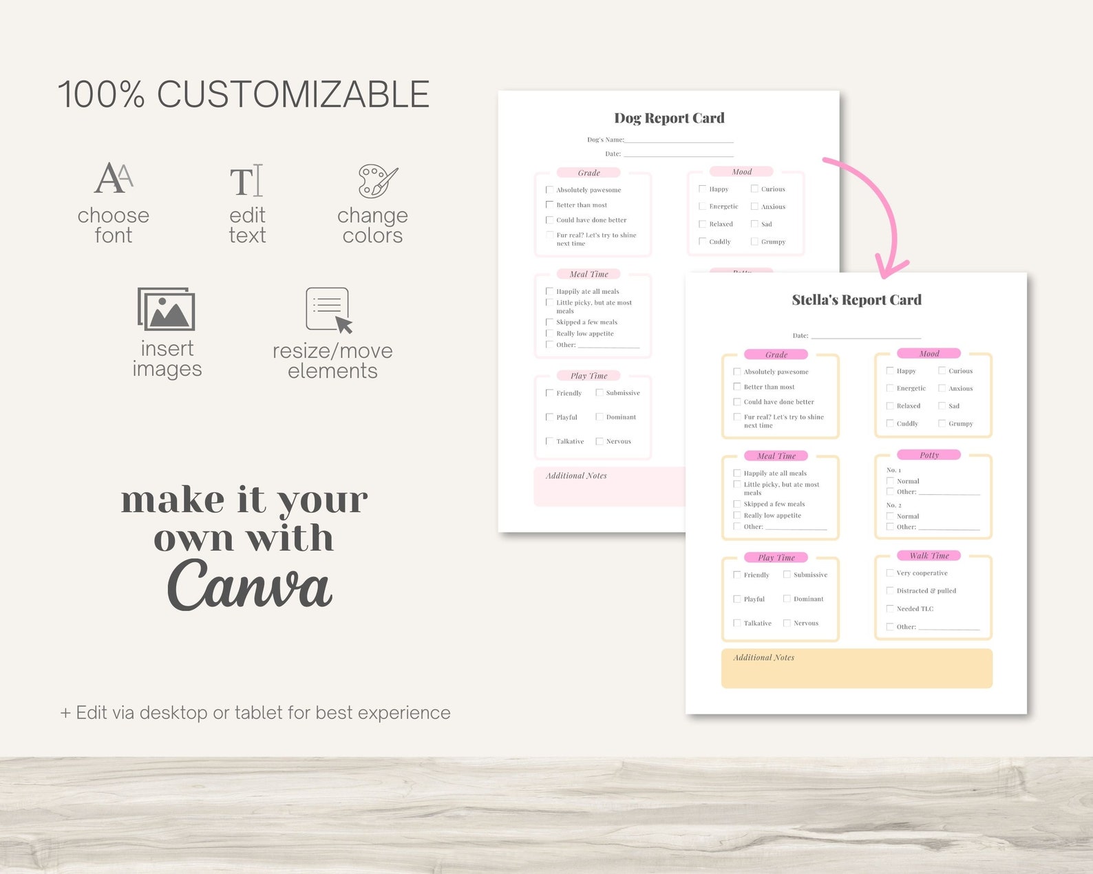 Dog Report Card Printable PDF Pet Owner Info Editable Template Pet ...