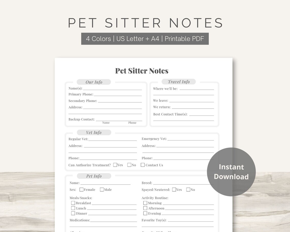 Pet Sitter Notes Printable PDF Owner Info Template Dog Cat Or Other Pet Sitter Notes Printable PDF Owner Info Template Dog Cat Or Other