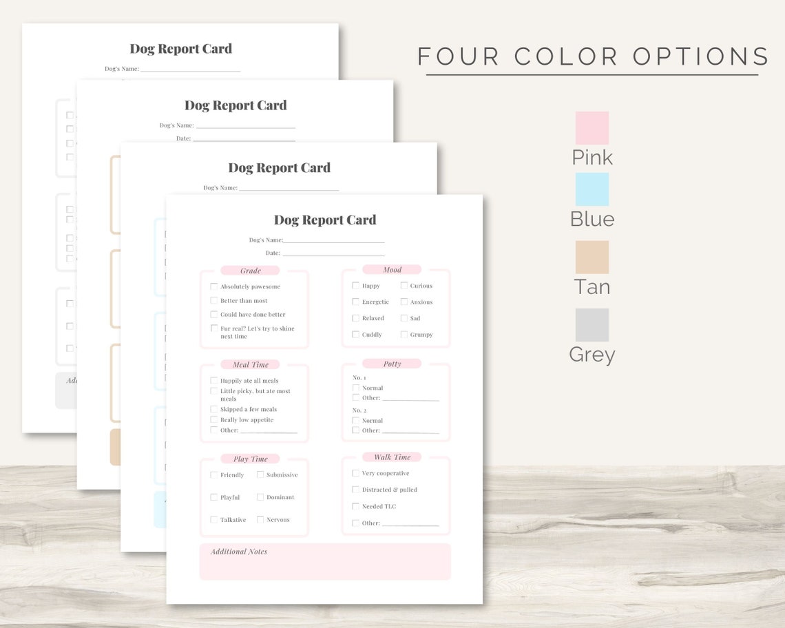 Dog Report Card Printable PDF Pet Owner Info Editable Template Pet ...