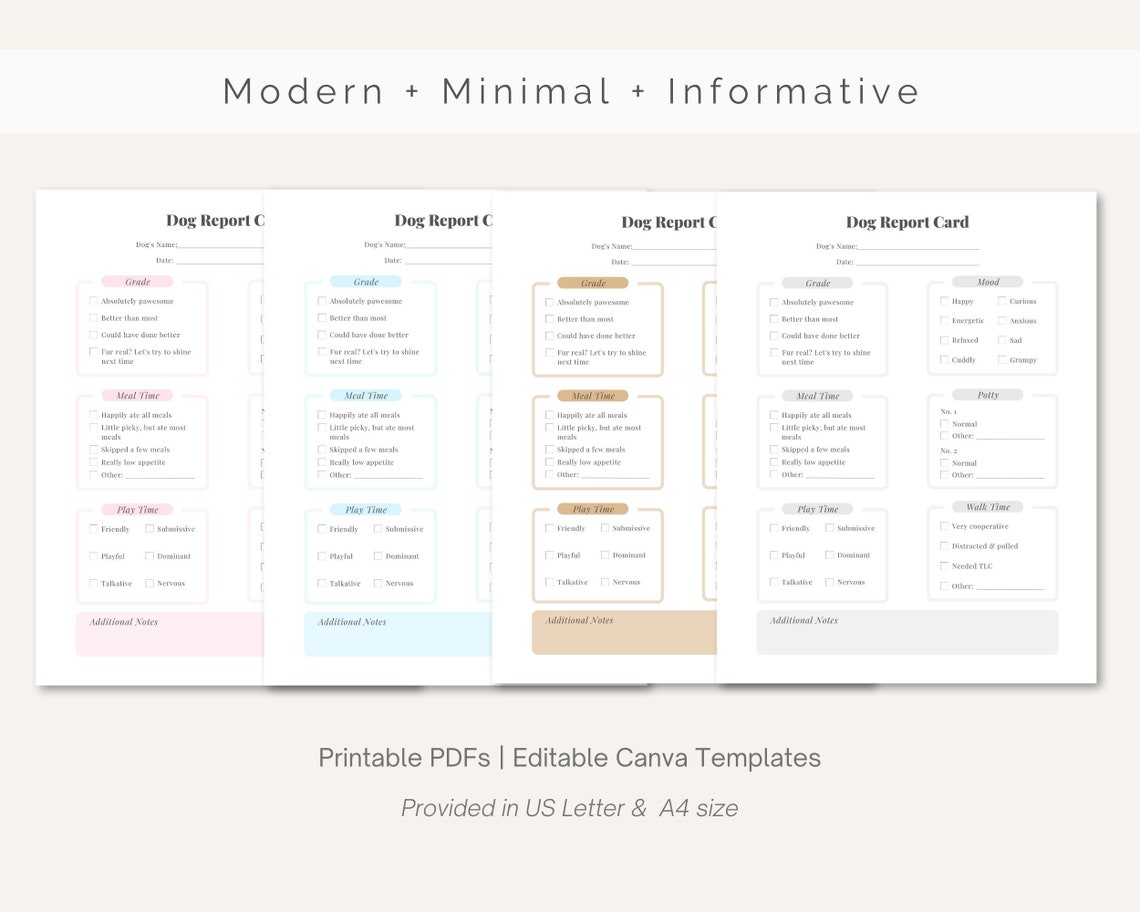 Dog Report Card Printable PDF Pet Owner Info Editable Template Pet ...