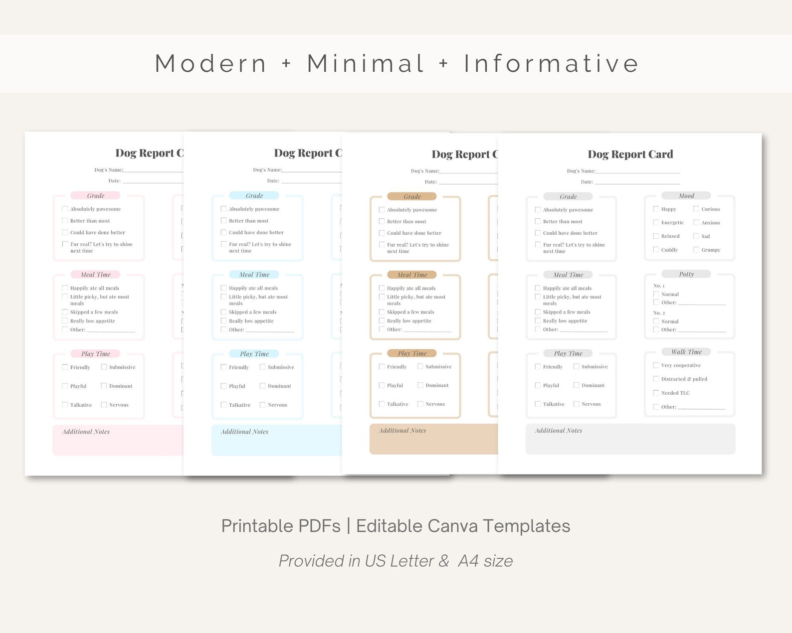 Dog Report Card Printable PDF Pet Owner Info Editable Template Pet ...