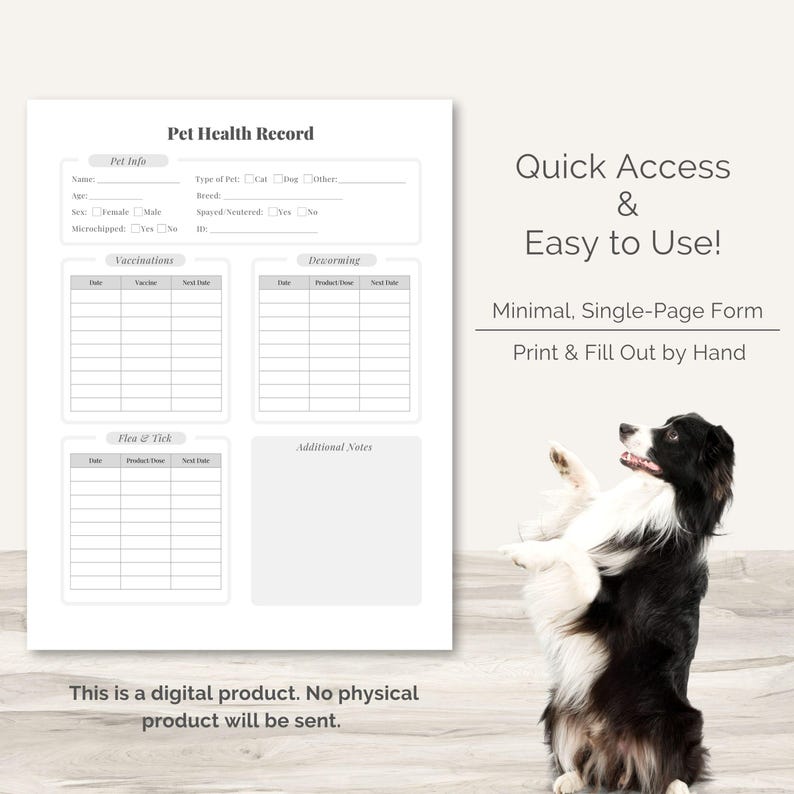 Pet Health Record Printable PDF | Owner Info Template (dog, Cat, or ...