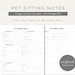 Pet Sitter Notes Printable PDF 2pg Owner Info Template dog, Cat, or ...
