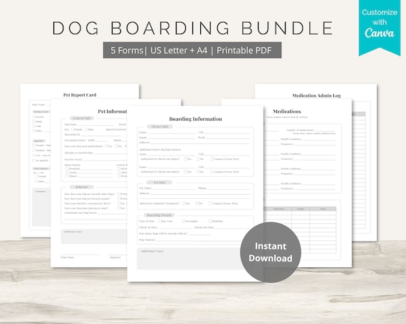 Dog Boarding Forms Printable PDF Pet Boarding Bundle Pet - Etsy