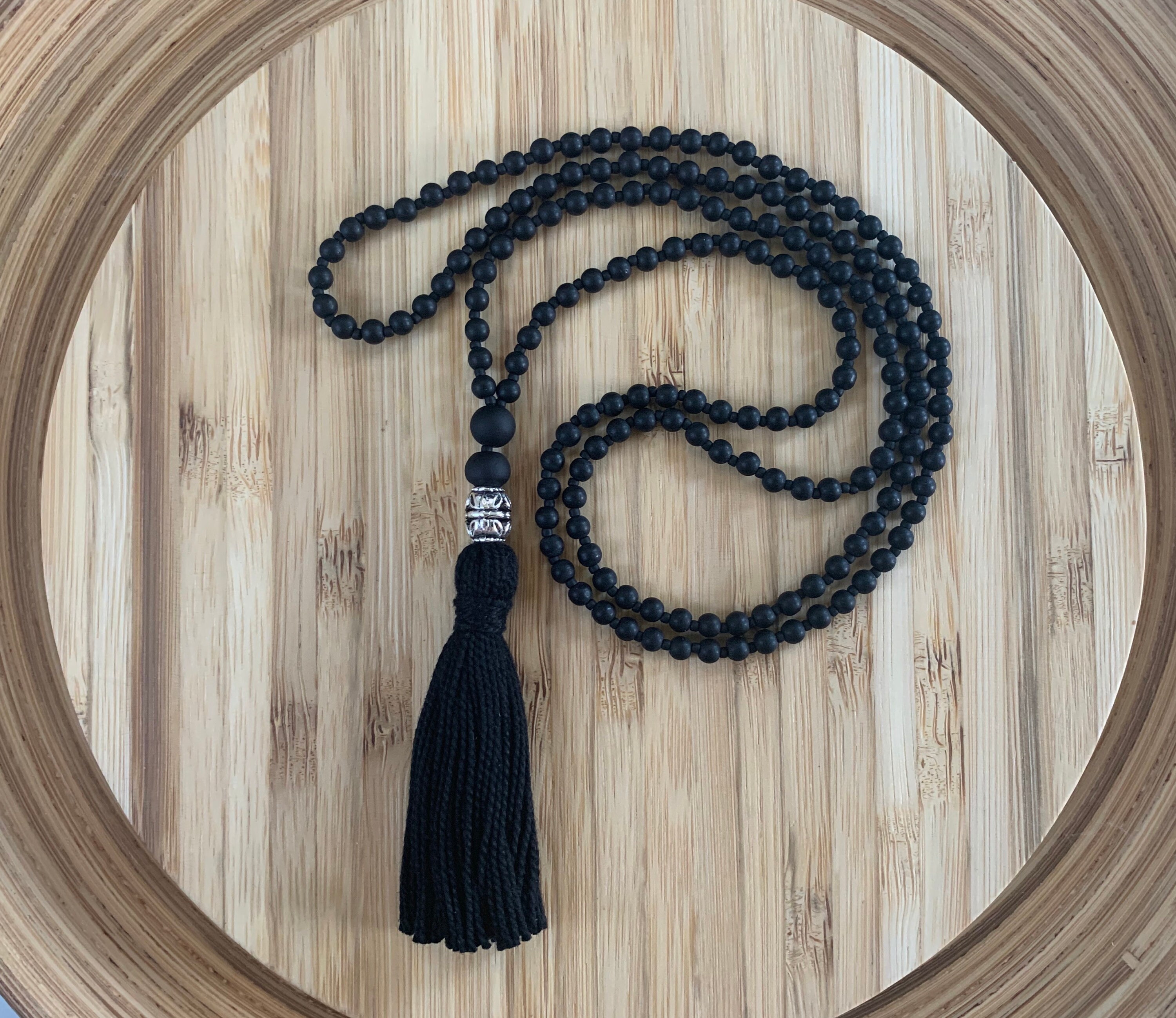 Negro borla collar-perla collar-negro plata largo borla | Etsy