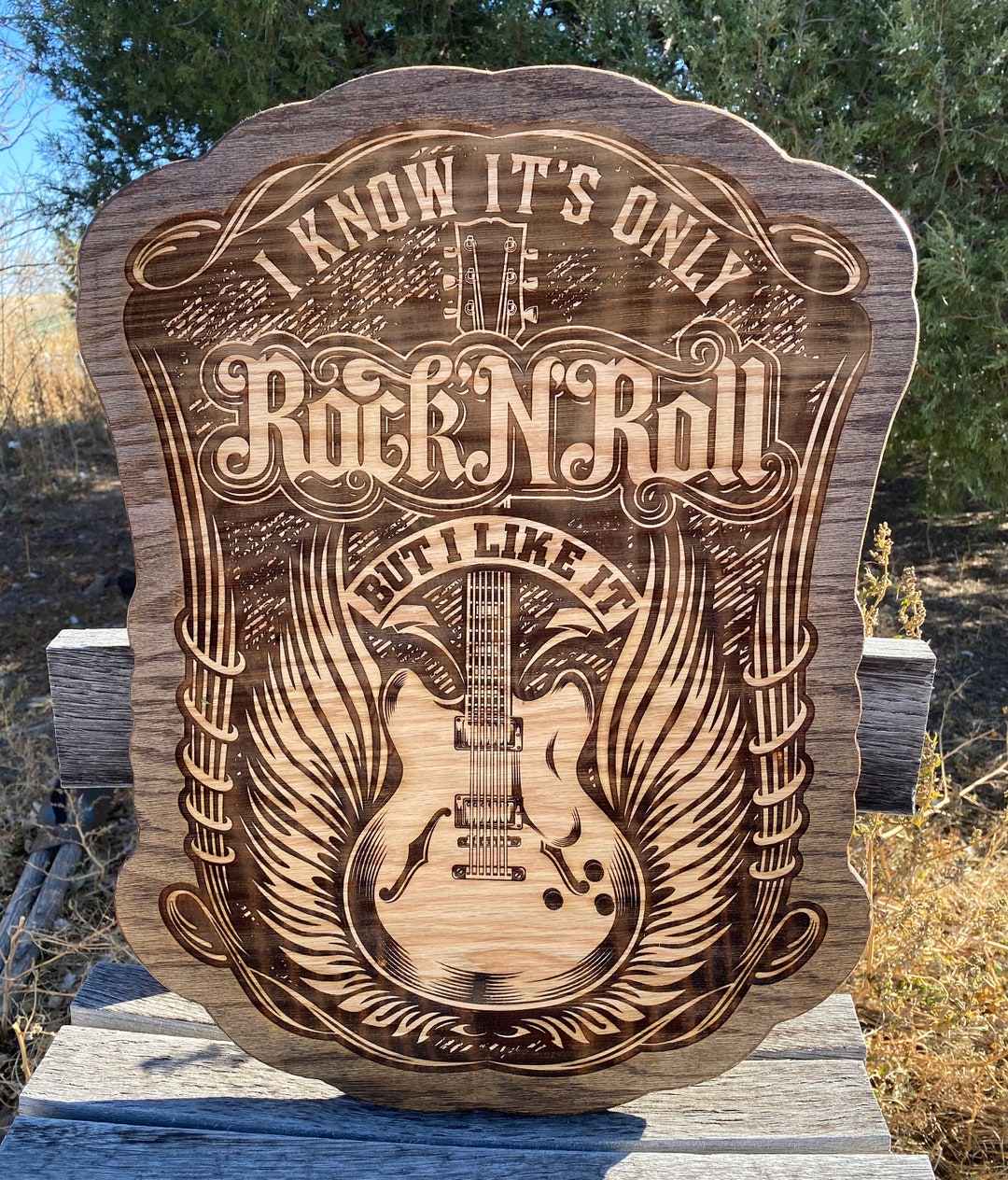 Rock N Roll Custom Carved Oak Plaque - Etsy
