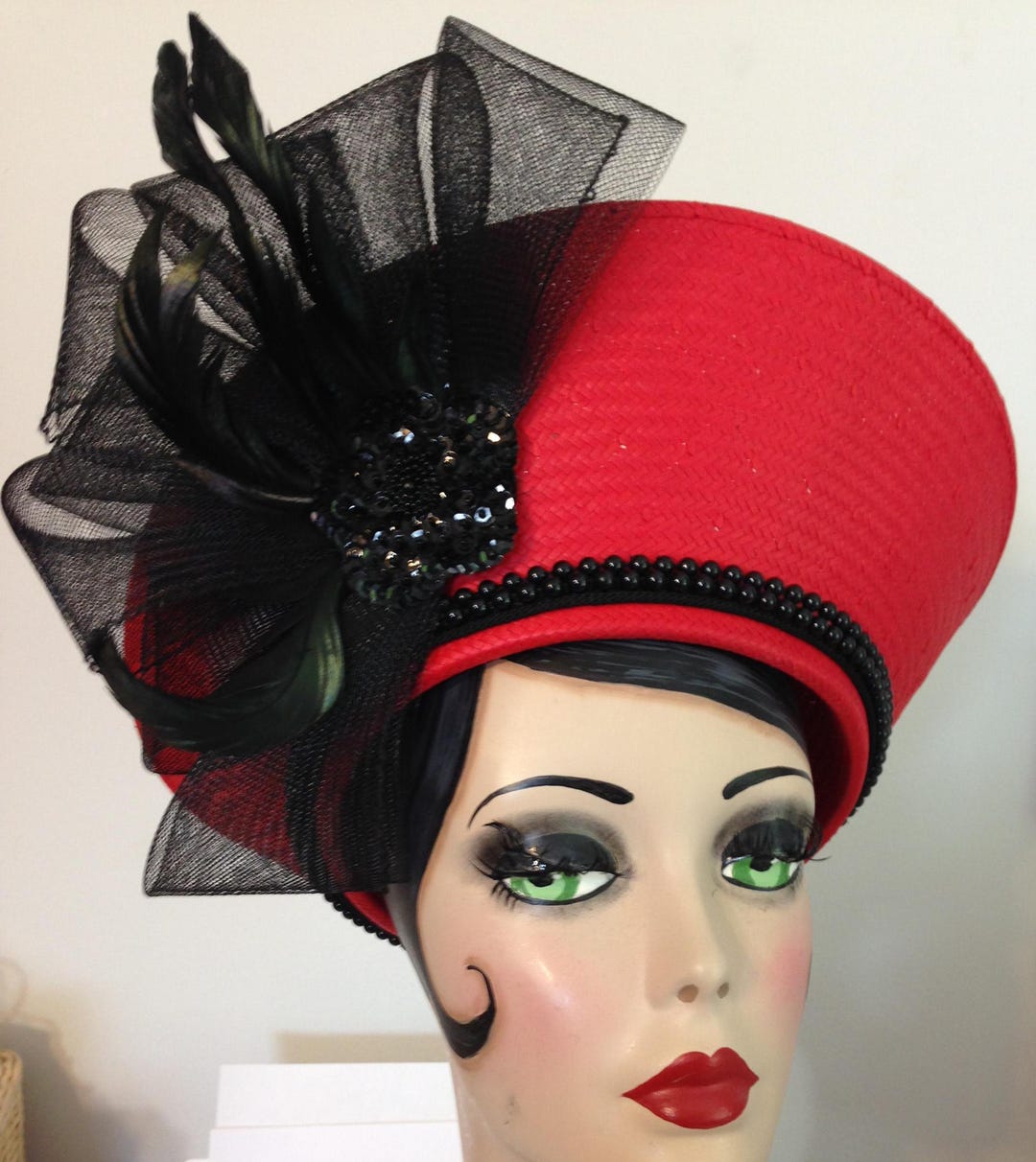 Red Hat With Black Accent - Etsy