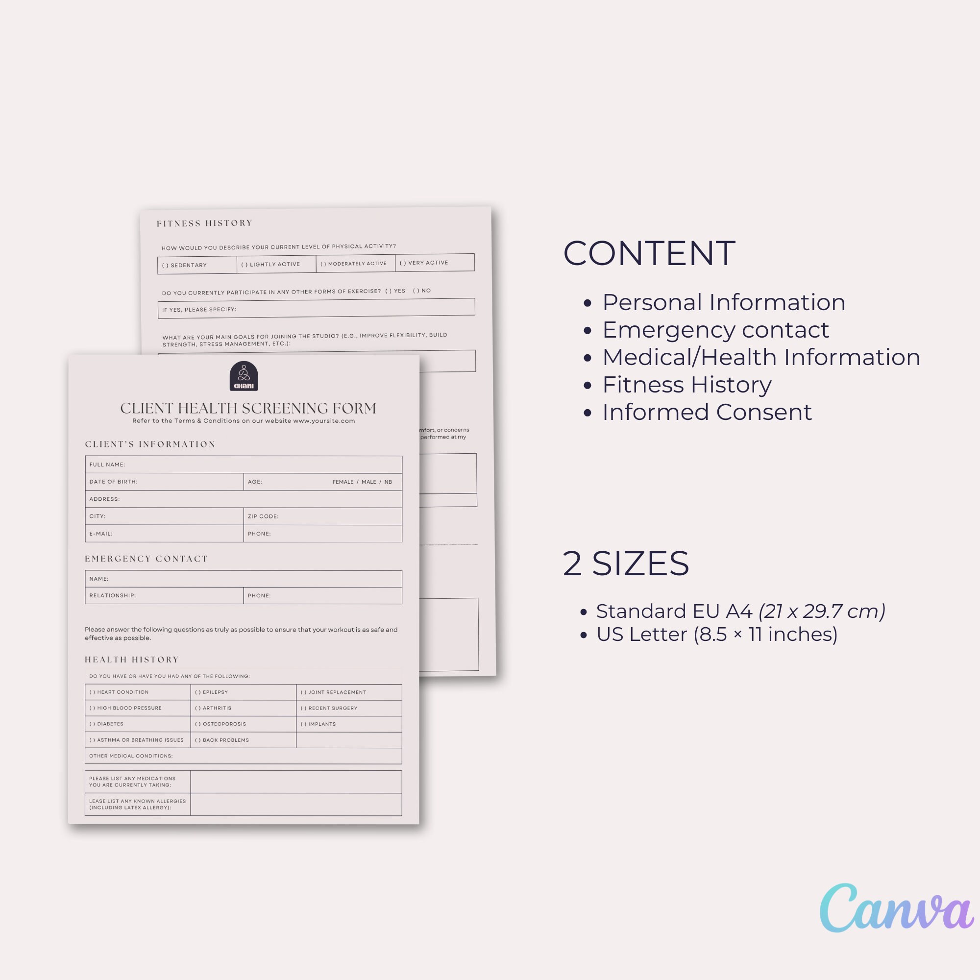 Comprehensive Health Screening Form Template for Fitness & Wellness ...