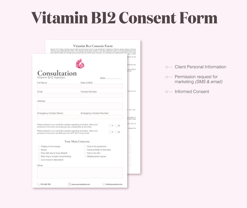 Vitamin B12 Consent Form. B12 Shot Client Intake Form. Fully Editable ...