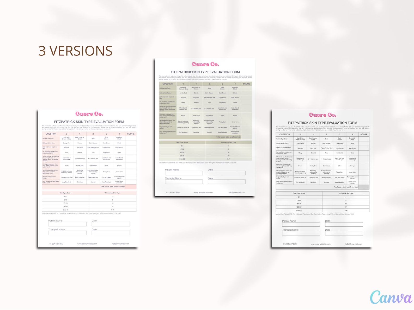 Fitzpatrick Skin Type Evaluation Form. Skin Type Questionnaire. Laser ...