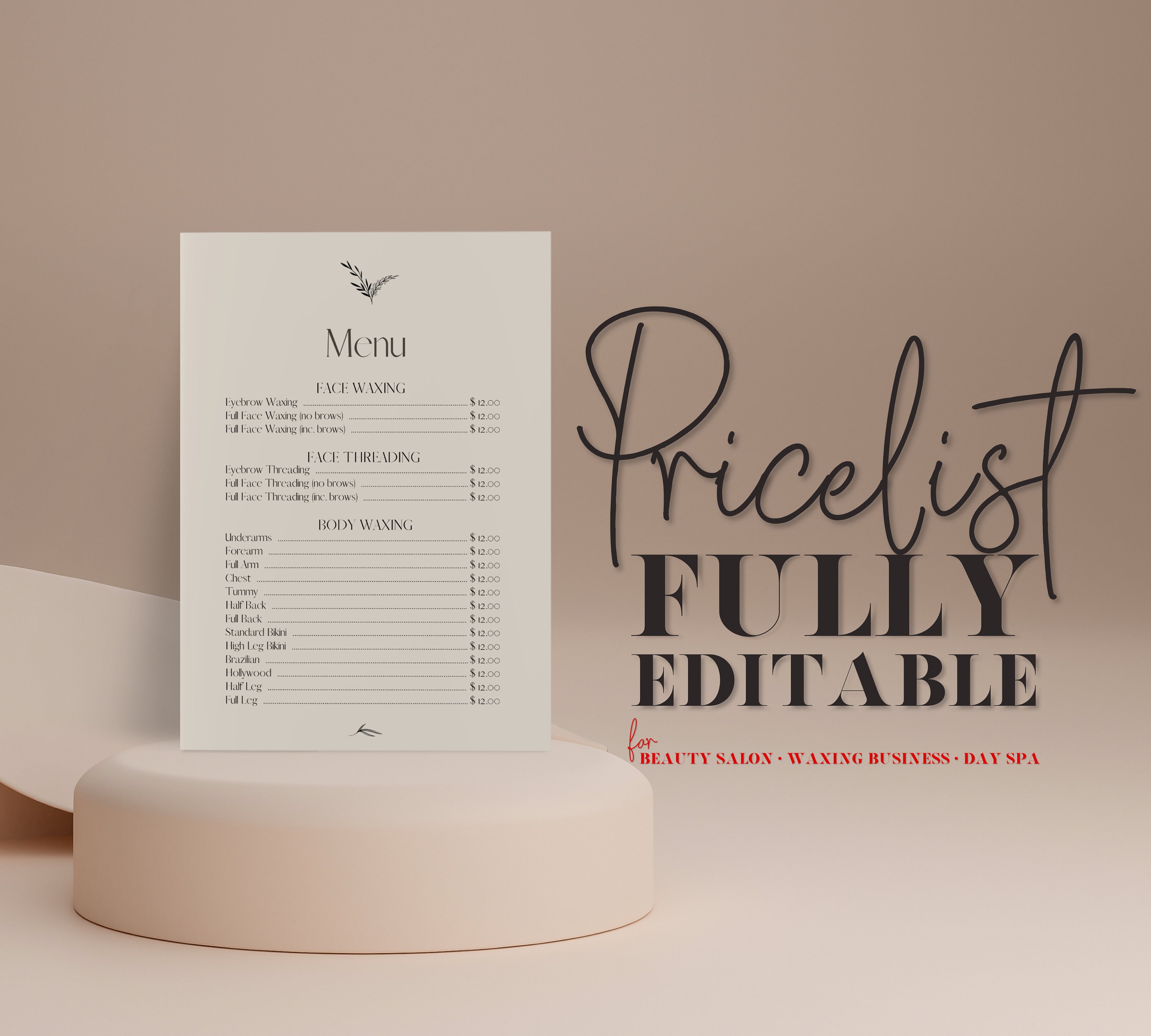 Editable Price List Template. Price List Template for Beauty Salon, SPA ...