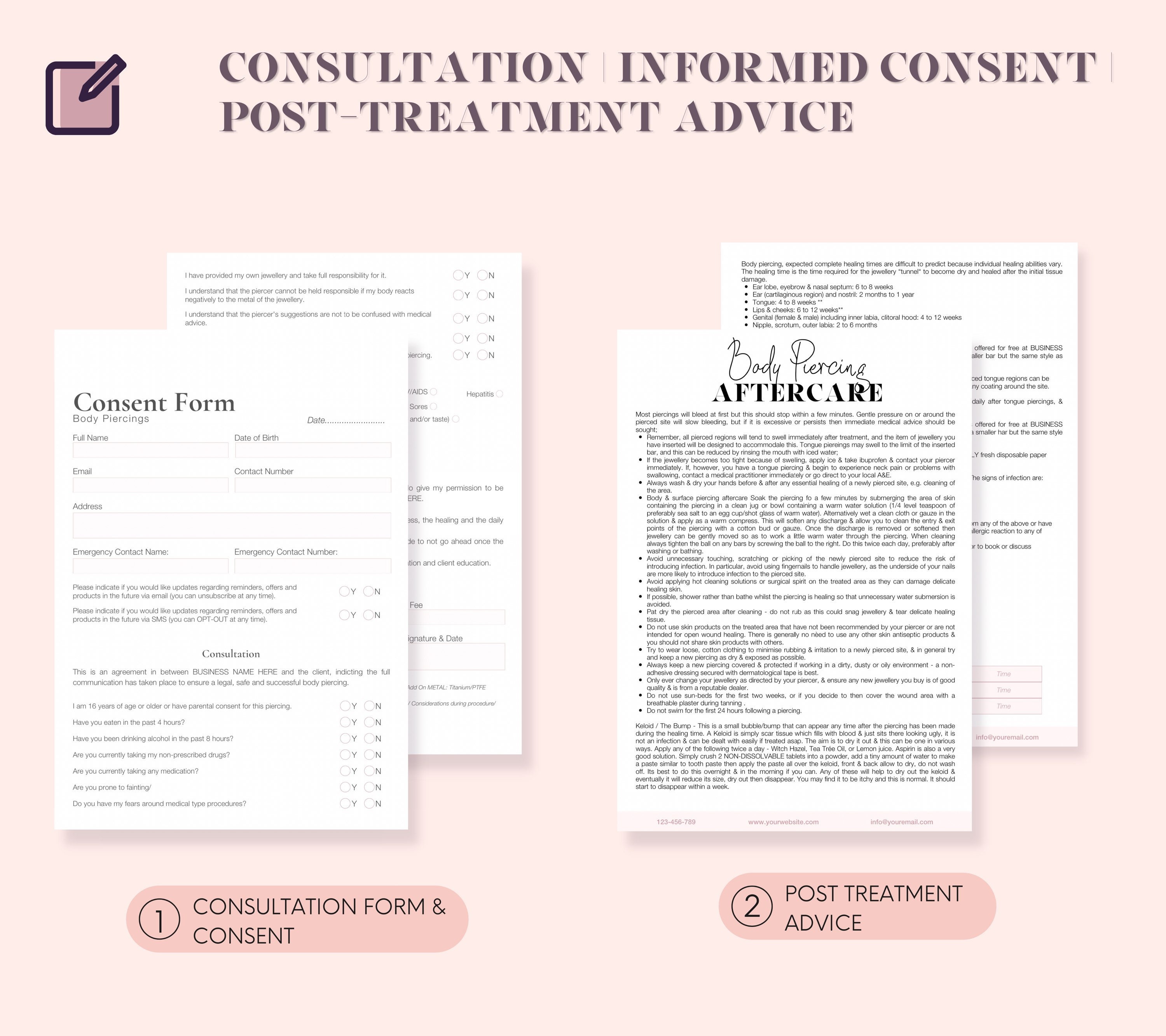 Body Piercing Forms. Informed Consent & Aftercare Advice. Client Intake ...