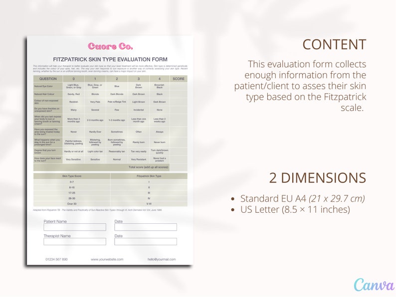 Fitzpatrick Skin Type Evaluation Form. Skin Type Questionnaire. Laser ...