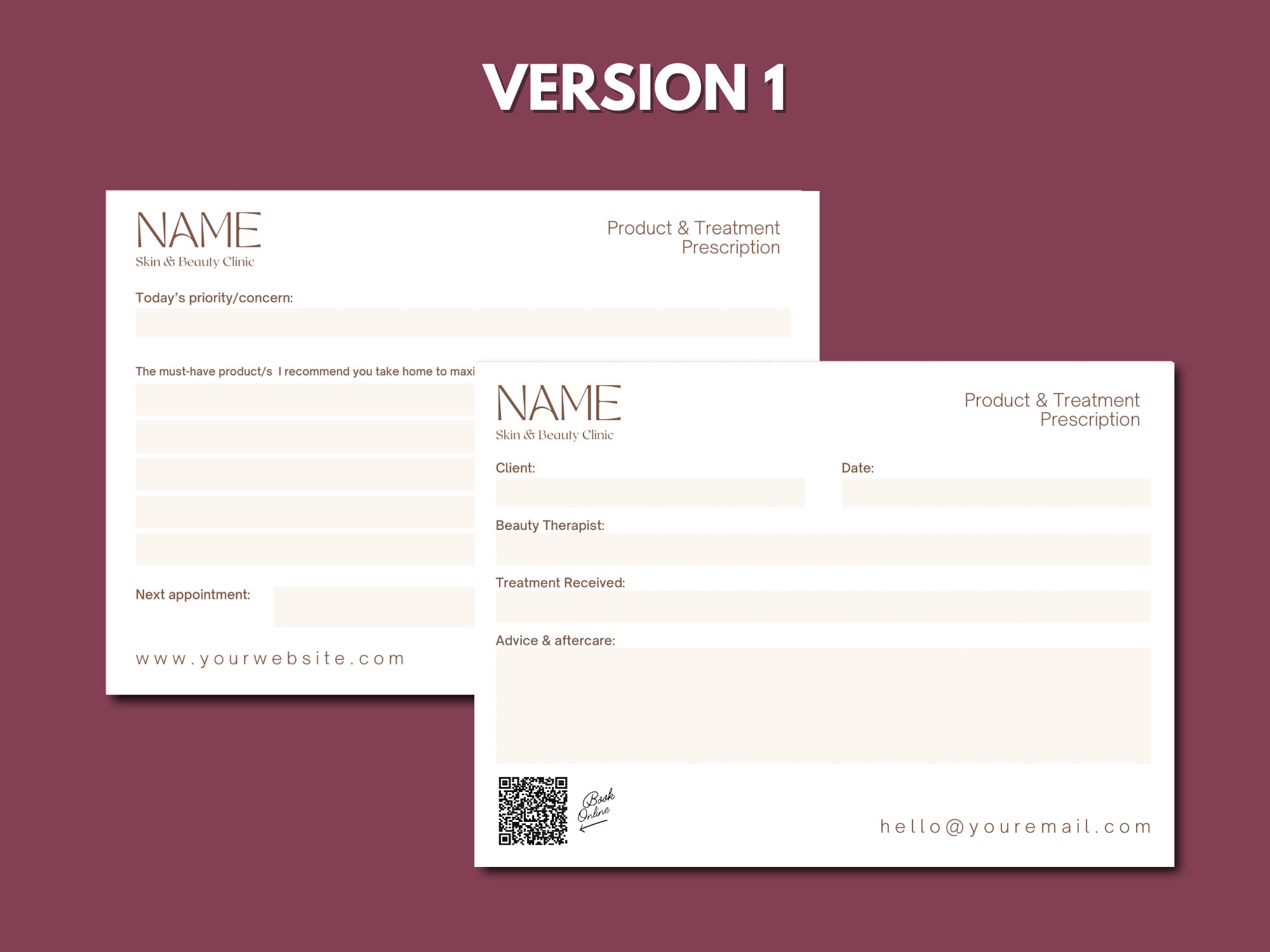 Salon, SPA & Clinic Prescription Card Template. Client Prescription ...