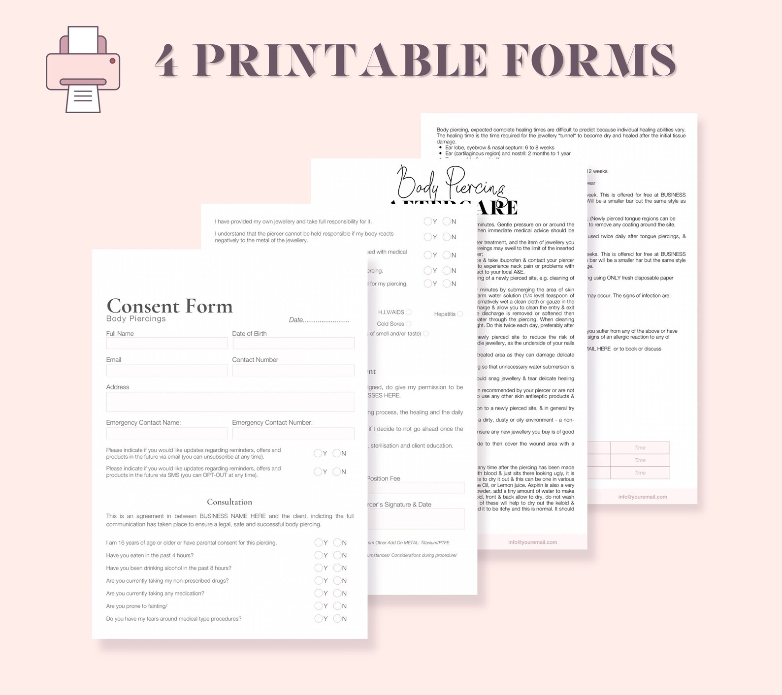 Body Piercing Forms. Informed Consent & Aftercare Advice. Client Intake ...