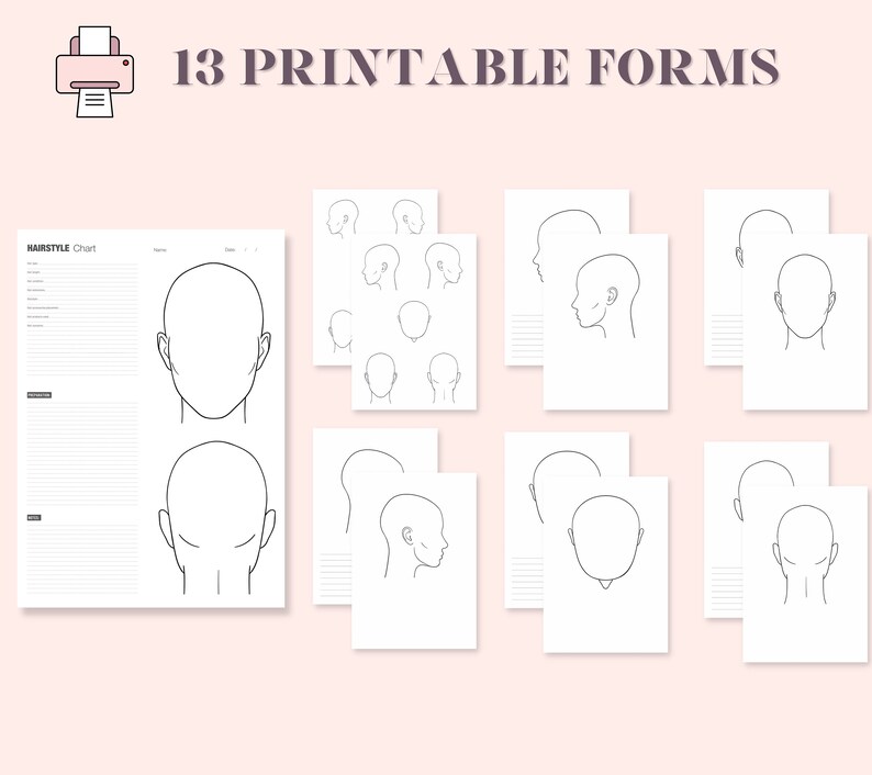Printable Hairstyle Chart and Head Sheets. Hairdressing Head Sheets ...