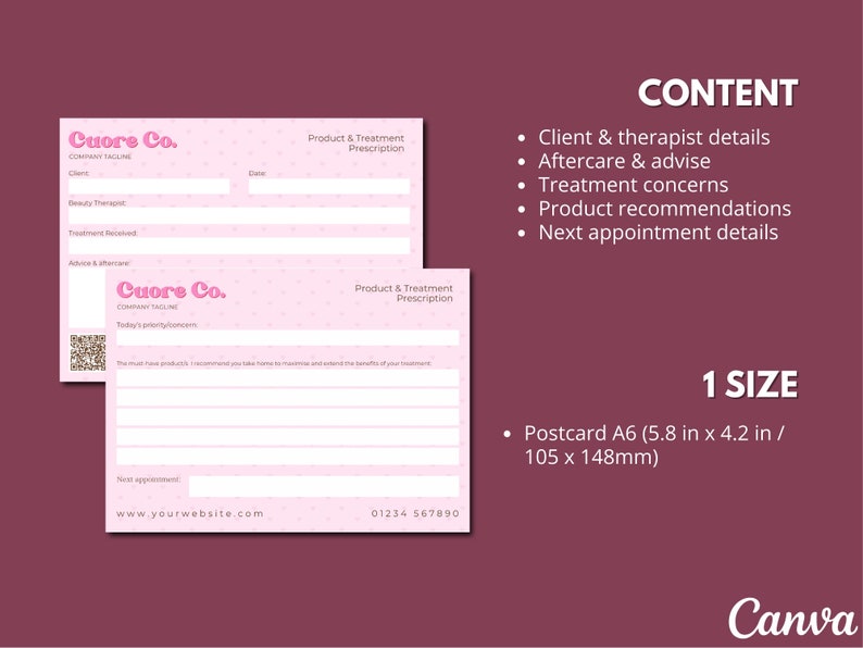 Salon, SPA & Clinic Prescription Card Template. Client Prescription ...