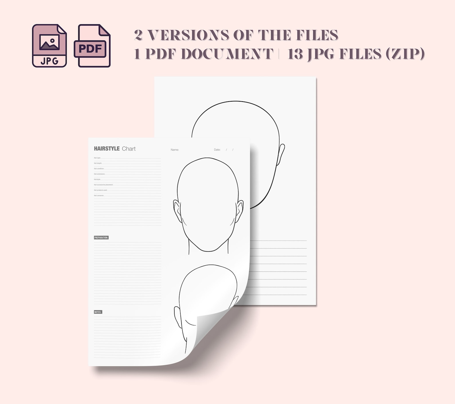 Printable Hairstyle Chart and Head Sheets. Hairdressing Head Sheets ...