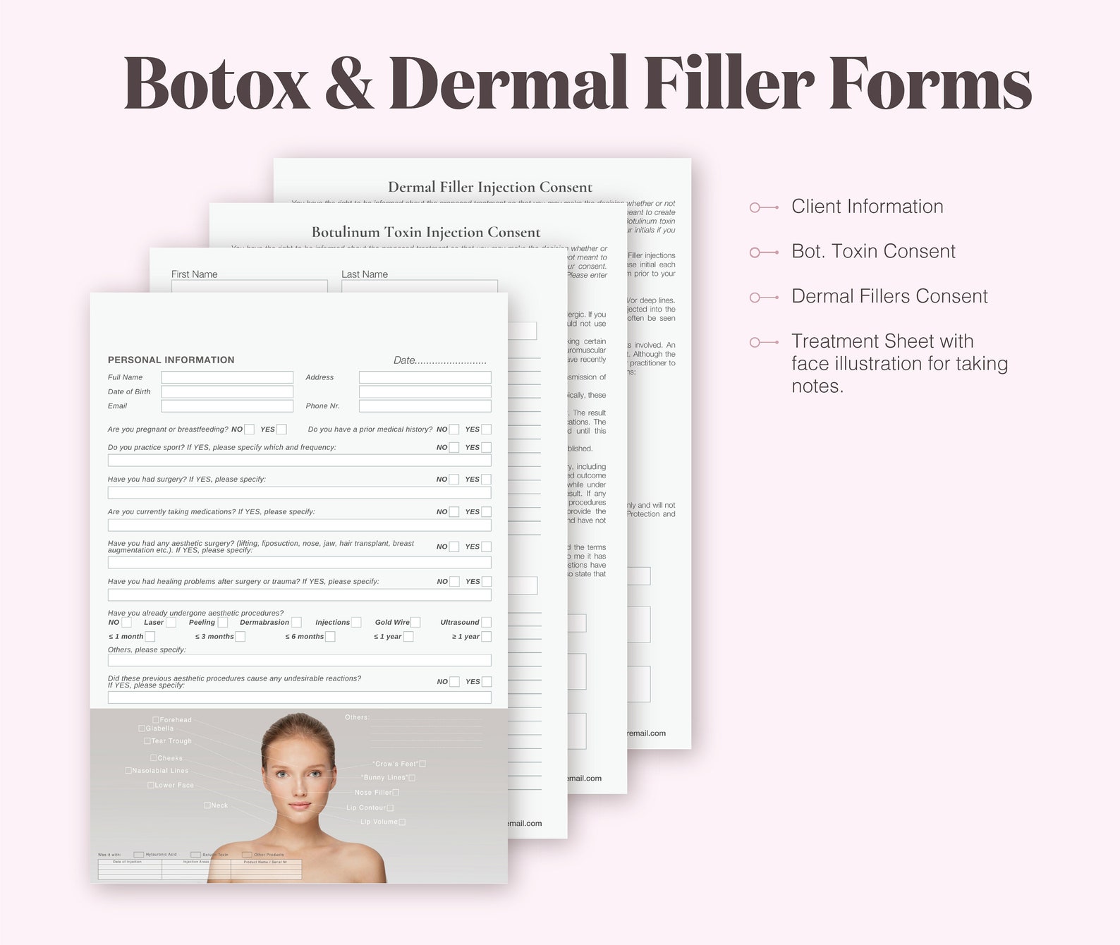 A4 Consultation & Consent Form for Injectables ( Botox, Toxins, Dermal ...