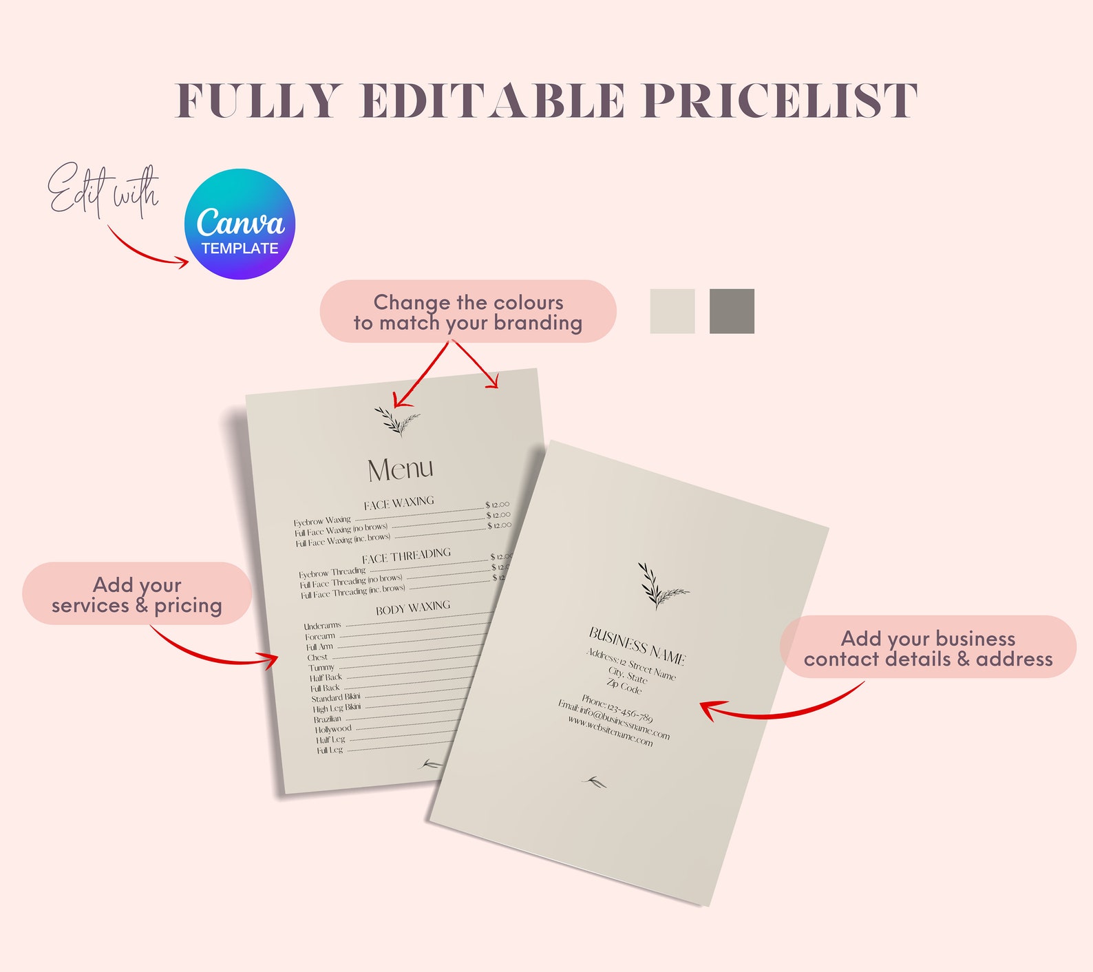 Editable Price List Template. Price List Template for Beauty Salon, SPA ...