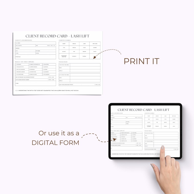Fully Editable Lash Lift & Tint Client Record Card Template ...